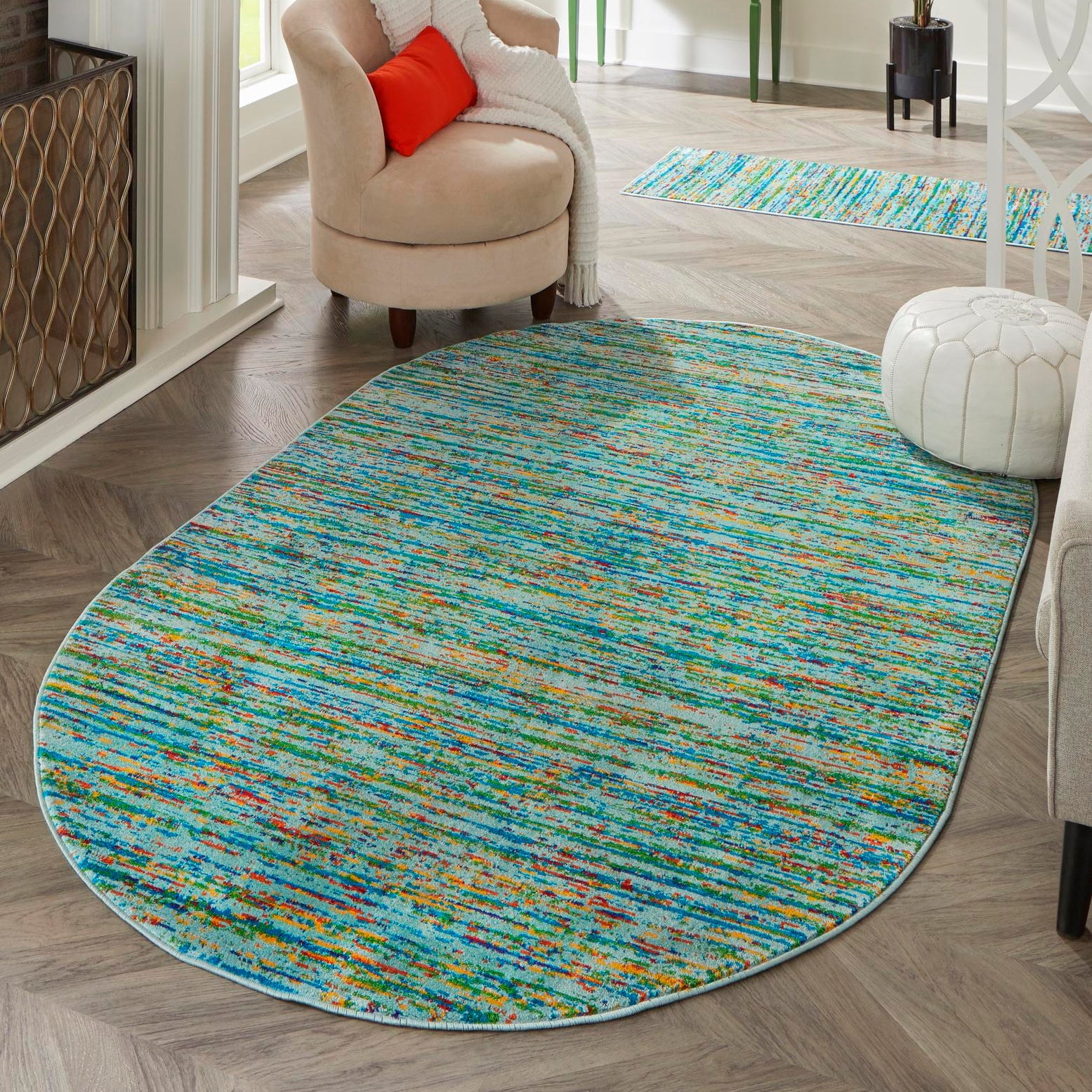 Unique Loom Calypso Collection Area Rug - Mento (7' 10" x 10' Oval Aqua ...