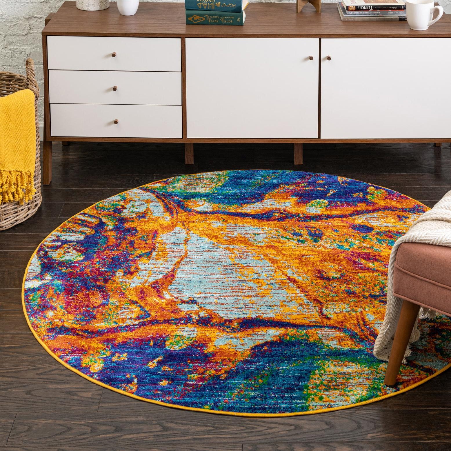 Unique Loom Calypso Collection Area Rug - Spouge (4' Round Multi/Blue ...