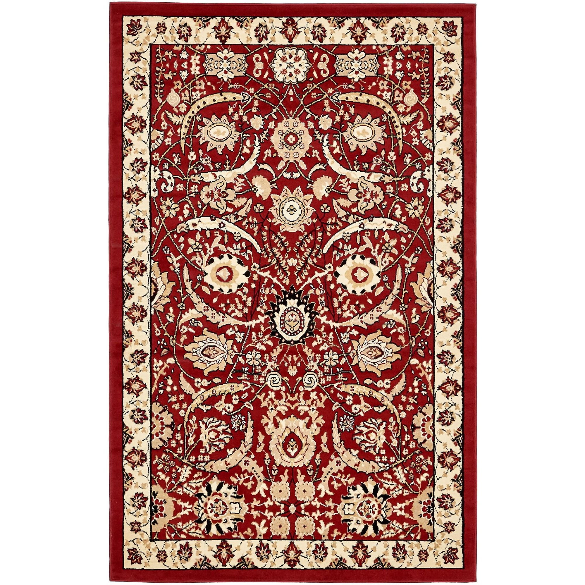 Unique Loom Cape Cod Espahan Rug Red/Beige 5' 1" x 8' Rectangle Floral ...