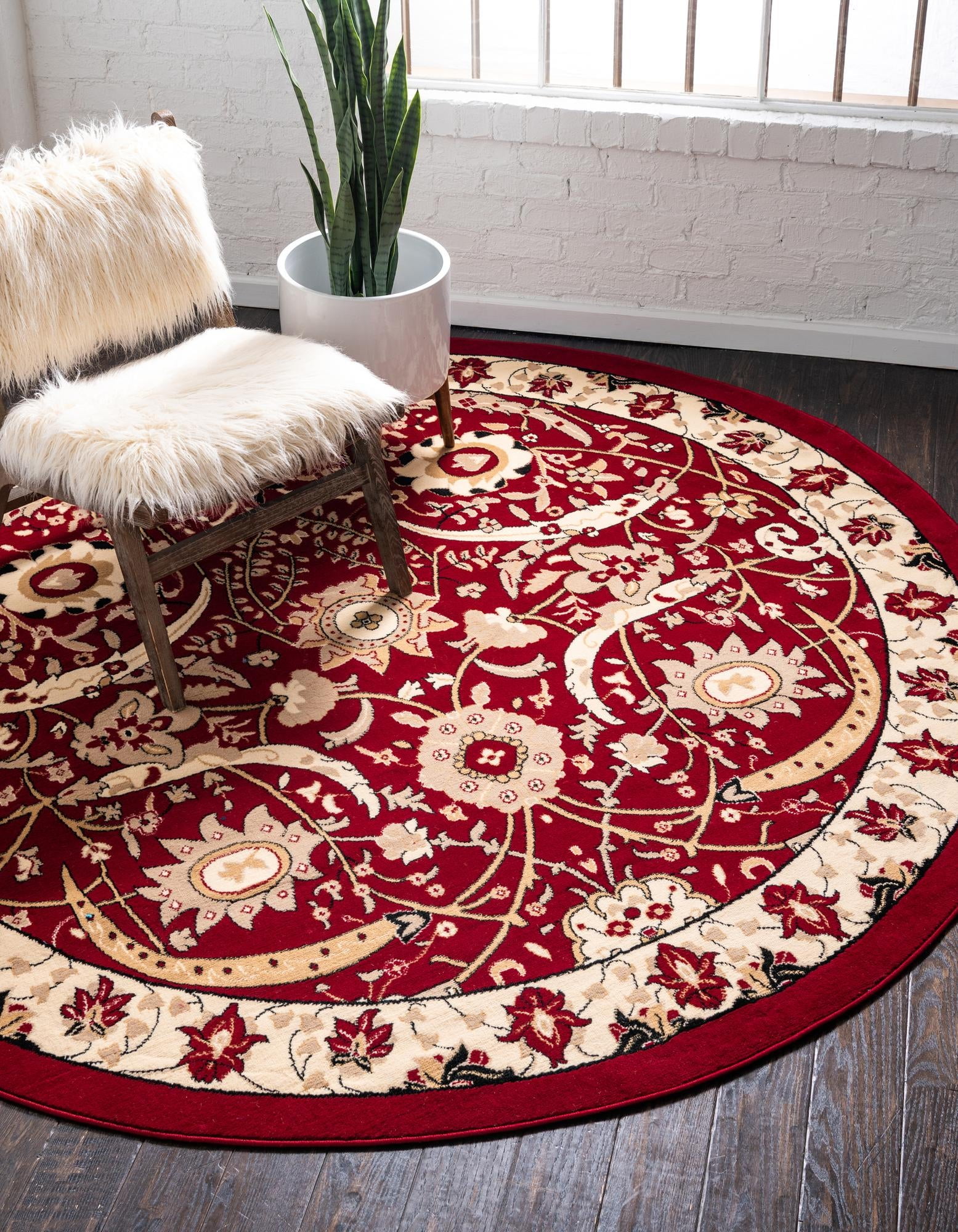 Unique Loom Cape Cod Espahan Rug Red/Beige 7' 10" Round Floral ...