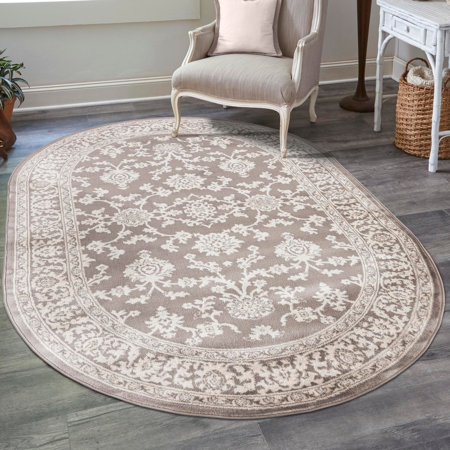 Unique Loom Charlotte Collection Area Rug - Carmel (7' 10" x 10' Oval Light Gray/Ivory ...