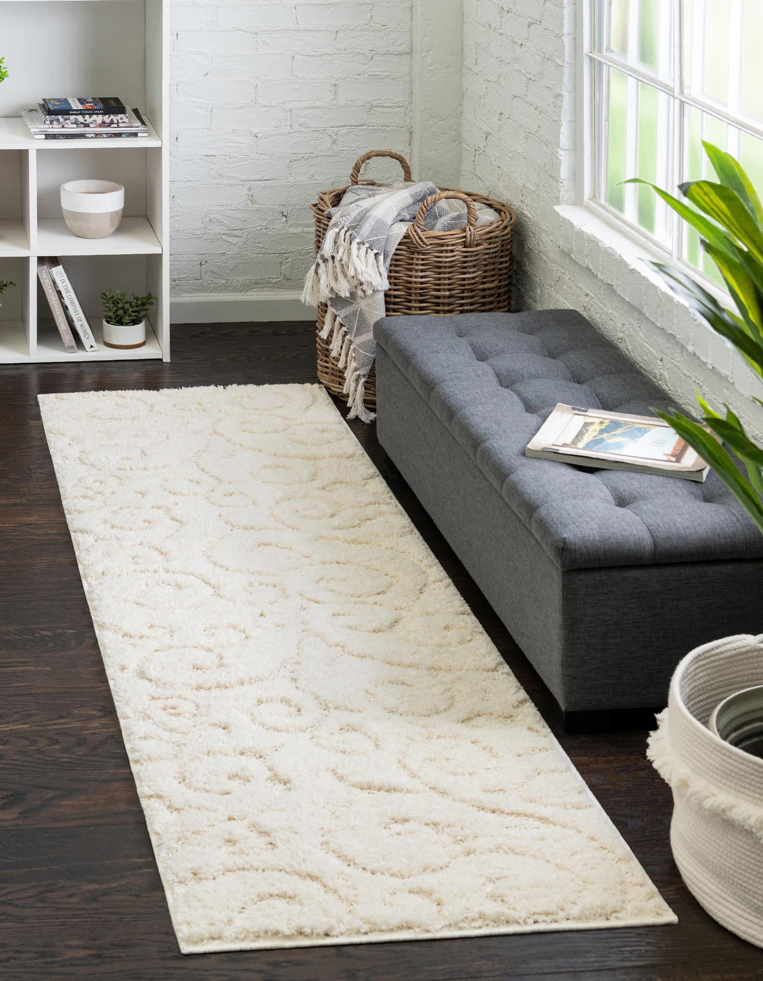 Unique Loom Carved Floral Shag Rug Ivory 2' 7" x 10' Runner Floral ...