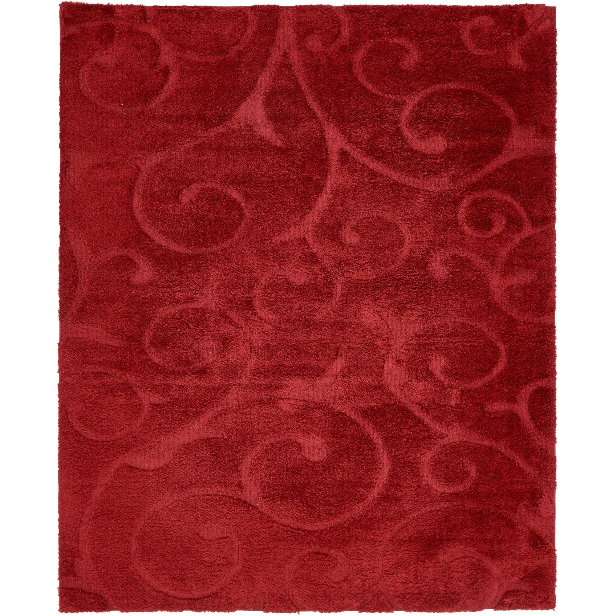 Unique Loom Carved Floral Shag Rug Red 8' x 10' Rectangle Floral ...