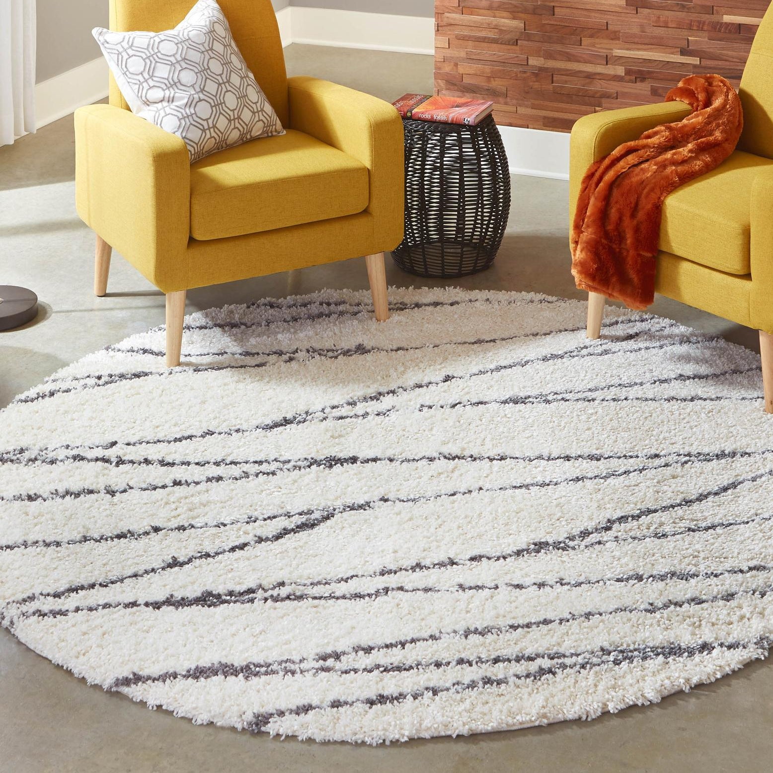 Unique Loom Serenity Shag Collection Area Rug - Castries (3' 3" Round White/Gray) - Walmart.com