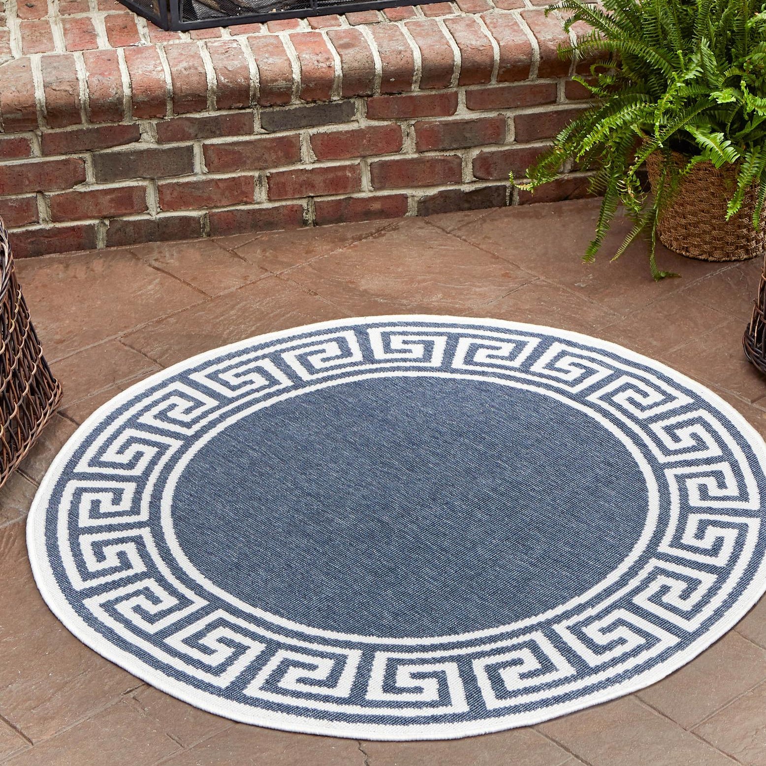 Unique Loom Outdoor Coastal Collection Area Rug - Caye (4' Round Navy ...