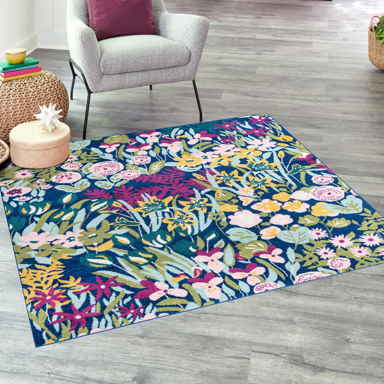 Unique Loom Bloom Collection Area Rug - Celosia (7' 10" Square Multi/Green) - Walmart.com