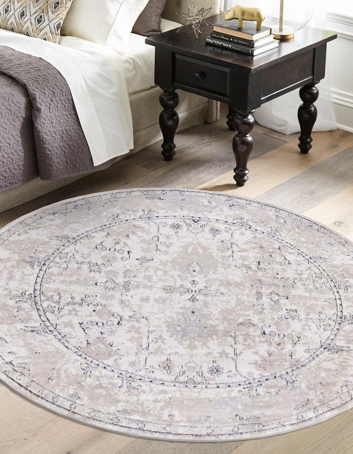 Unique Loom Portland Collection Area Rug - Central (7' 1 Round, Ivory ...