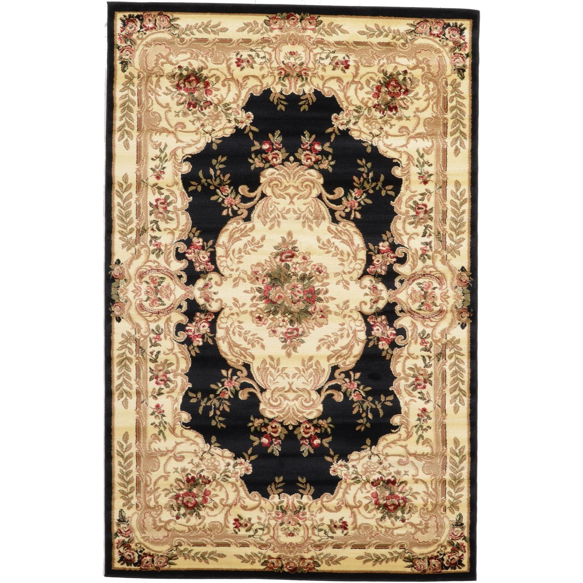Unique Loom Charles Versailles Rug Black/Cream 5' 3" x 8' Rectangle ...