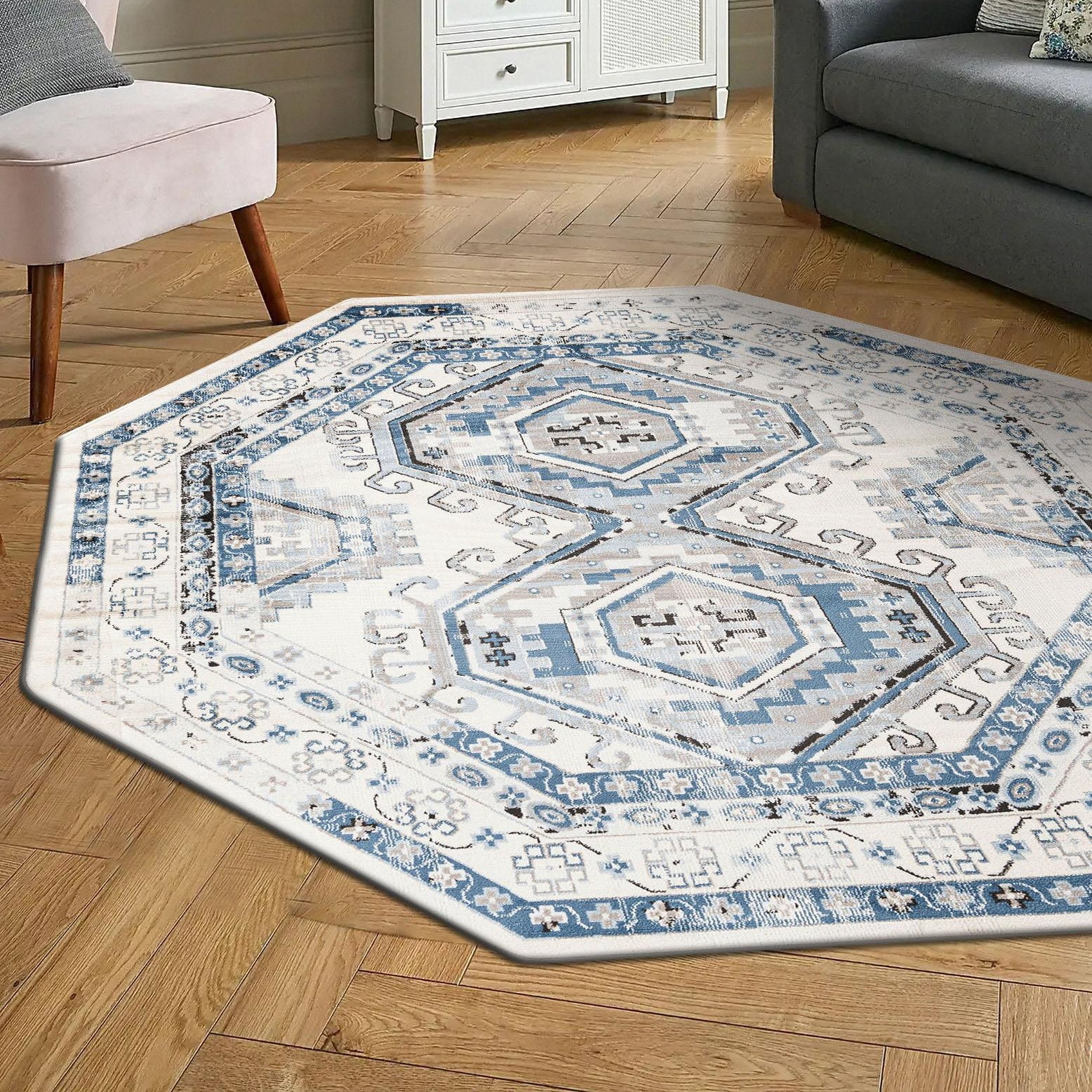 Unique Loom Charlotte Collection Area Rug - Quail (5' 3" Octagon Ivory ...