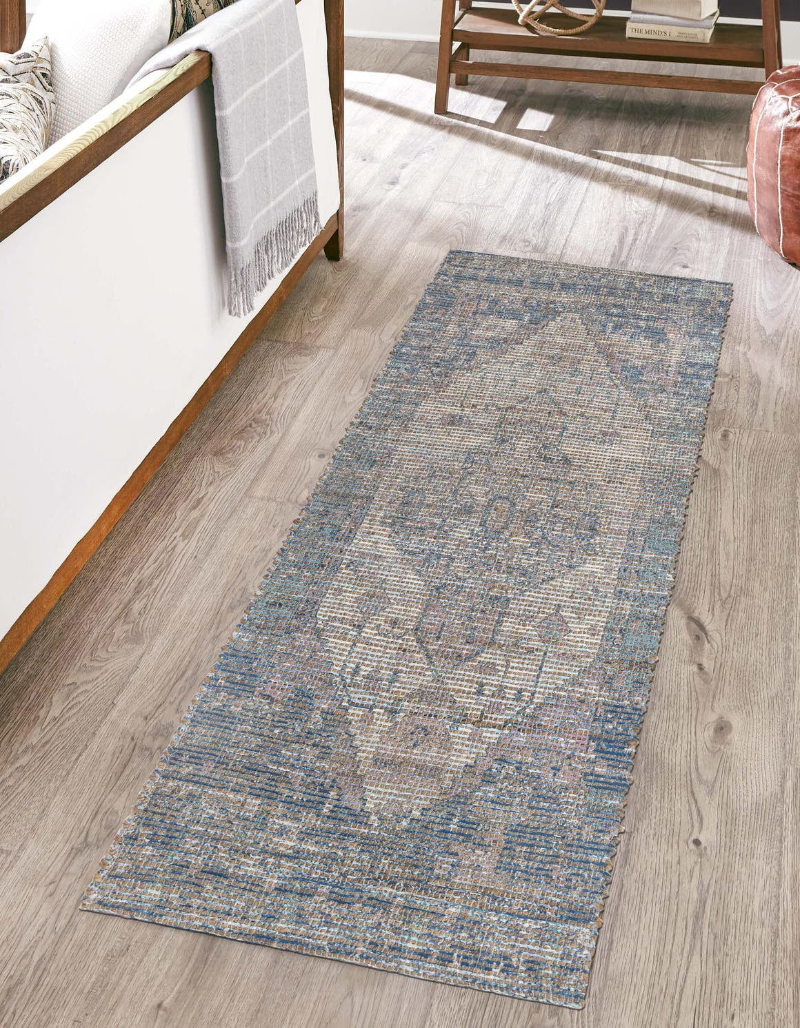 Unique Loom Chenille Jute Rug Blue/Ivory 2' 2" x 6' 1" Runner Hand Made ...