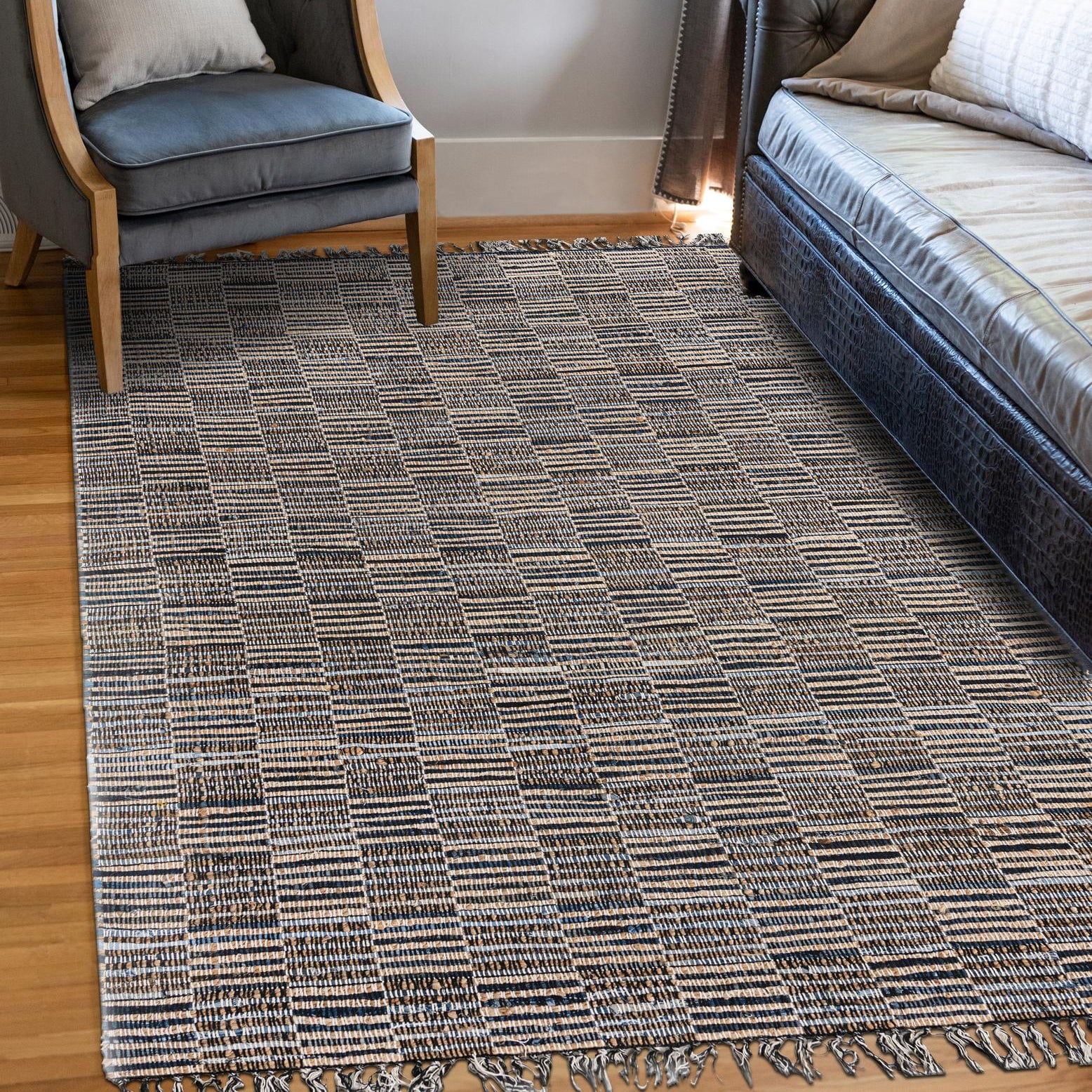 Unique Loom Chindi Jute Collection Area Rug (2' 7" x 10' Runner Blue ...