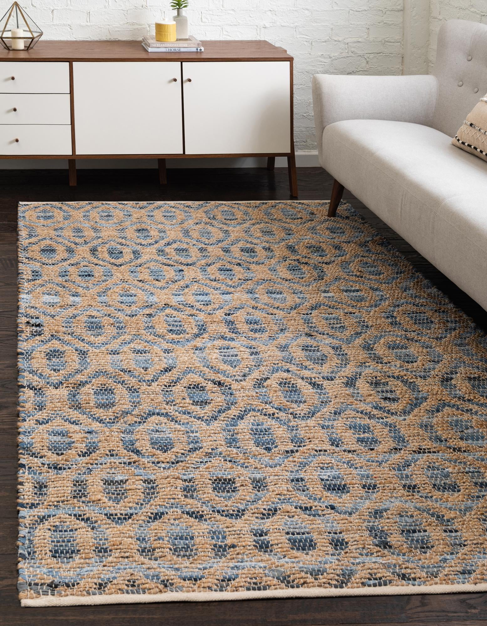 Unique Loom Chindi Jute Collection Area Rug (7' 1" x 10' Rectangle Navy ...