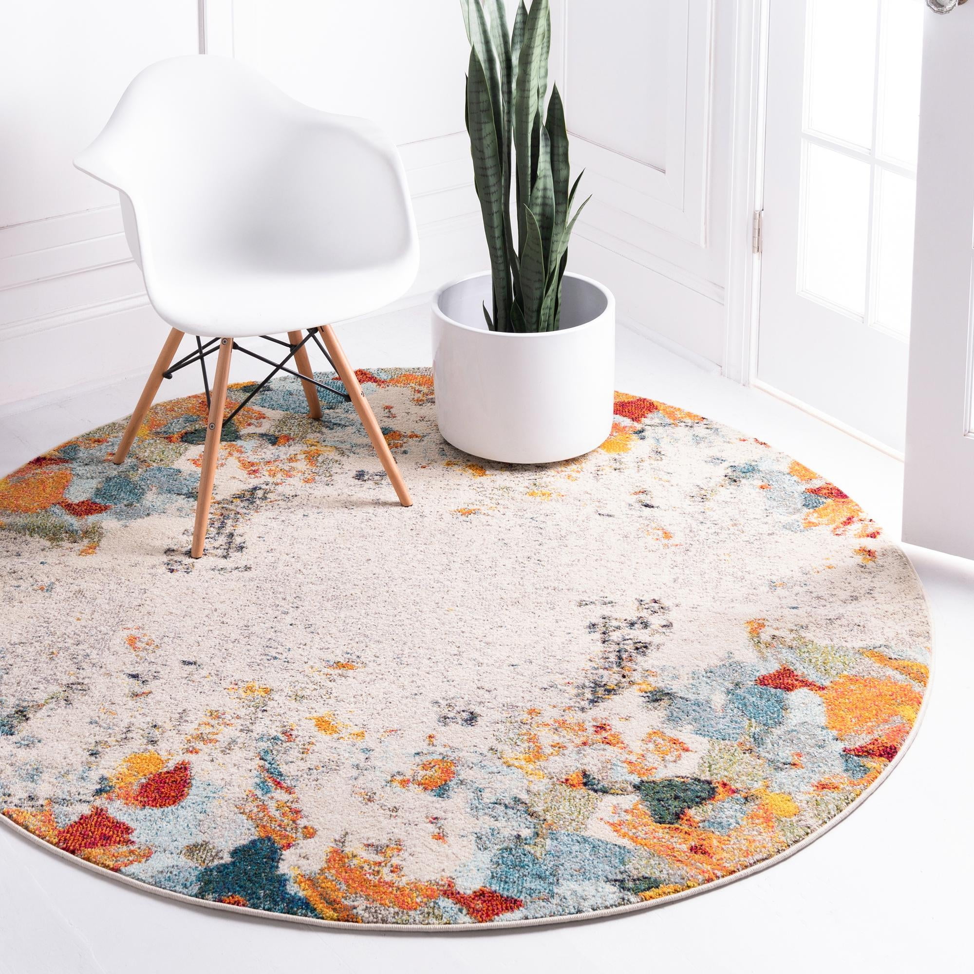 Unique Loom Chromatic Collection Area Rug - Coral (4' 1" Round Multi ...