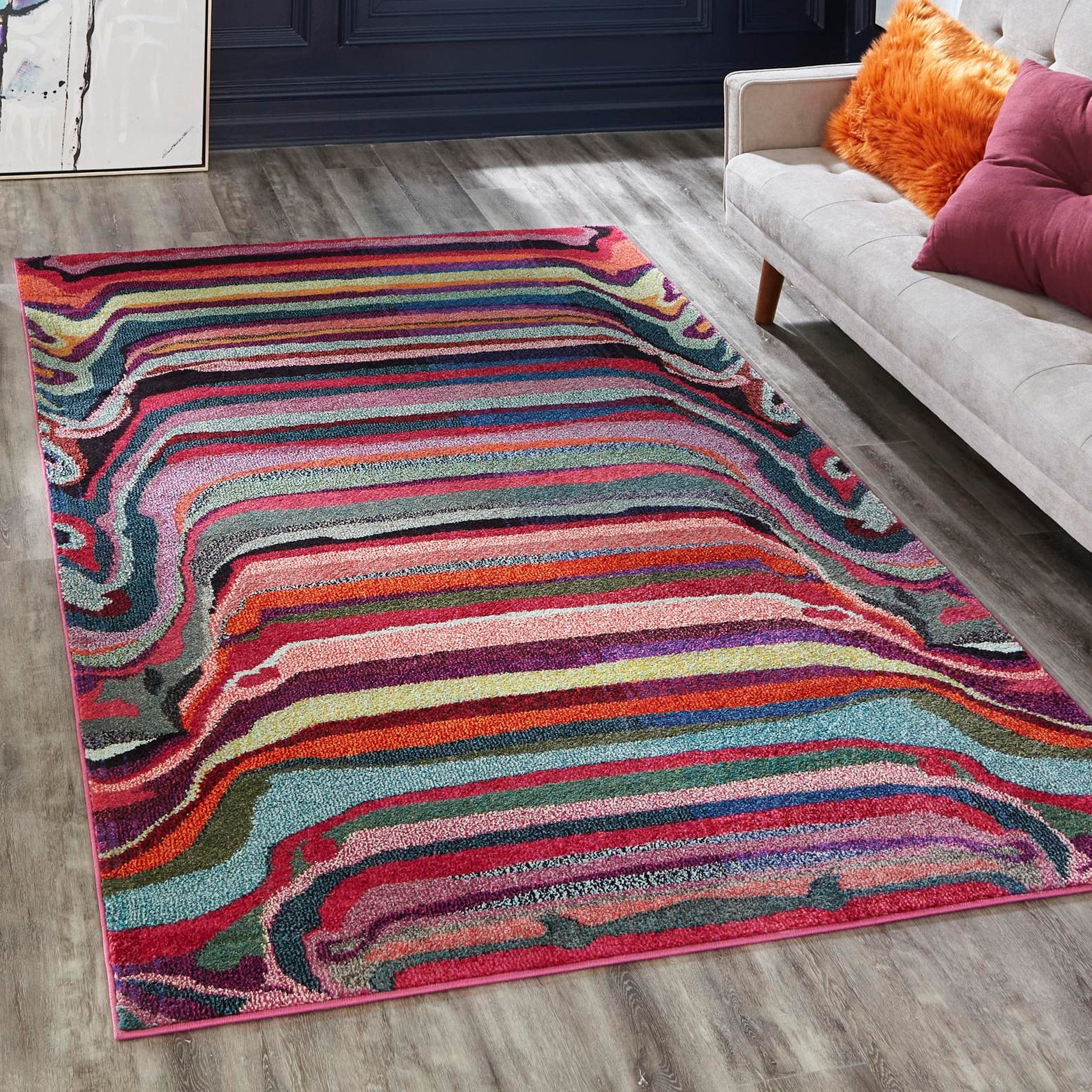 Unique Loom Chromatic Rug, Multi/Blue 5'1" x 8', Striped, Perfect for ...