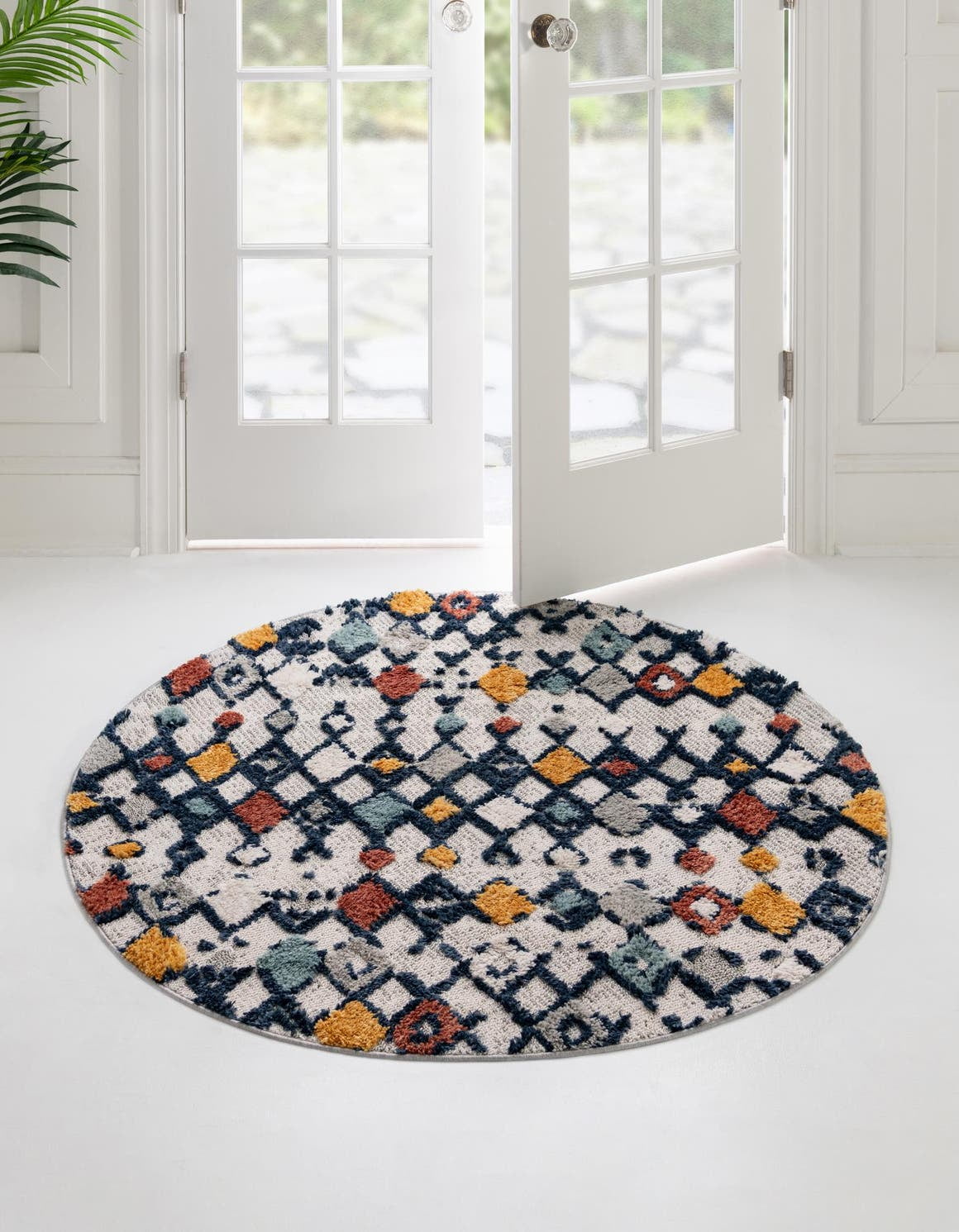 Unique Loom Clemson Cherokee Rug Multi/Navy Blue 4' 1" Round Textured ...
