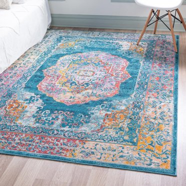 Unique Loom Isabella Green/Blue Rug 9' x 12' Rectangle Bohemian for ...