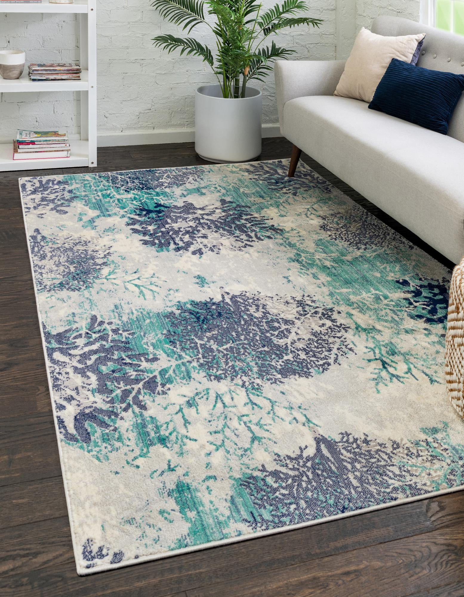 Unique Loom Coral Ariel Rug Blue/Green 6' 1" x 9' Rectangle Botanical ...