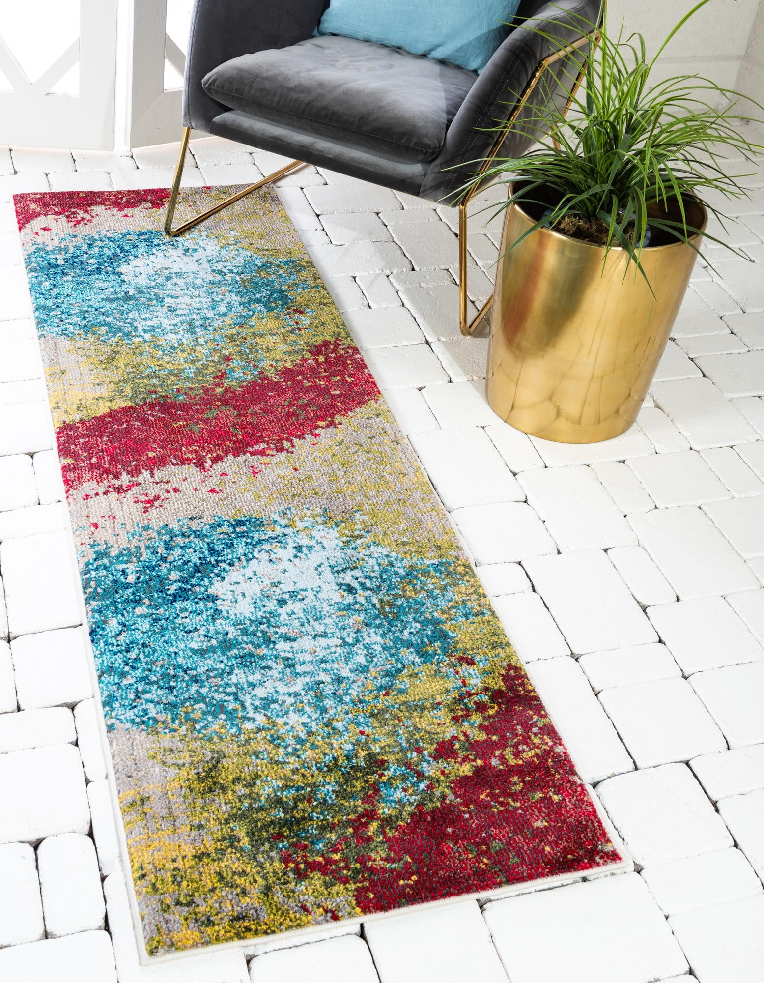 Unique Loom Cyprus Estrella Rug Blue/Gray 2' 7" x 10' Runner Abstract ...