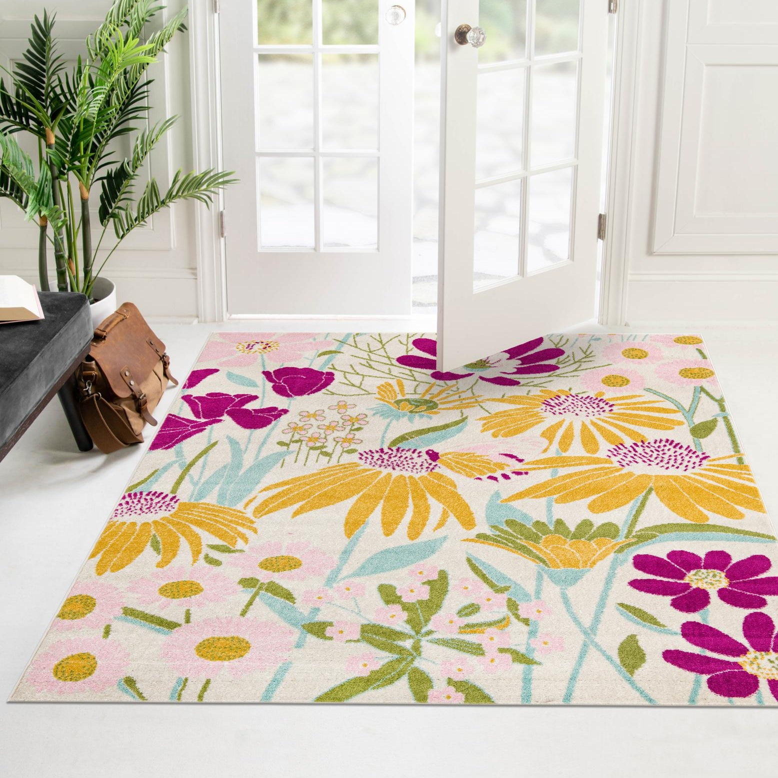 Unique Loom Bloom Collection Area Rug - Daisy (7' 10" Square White ...