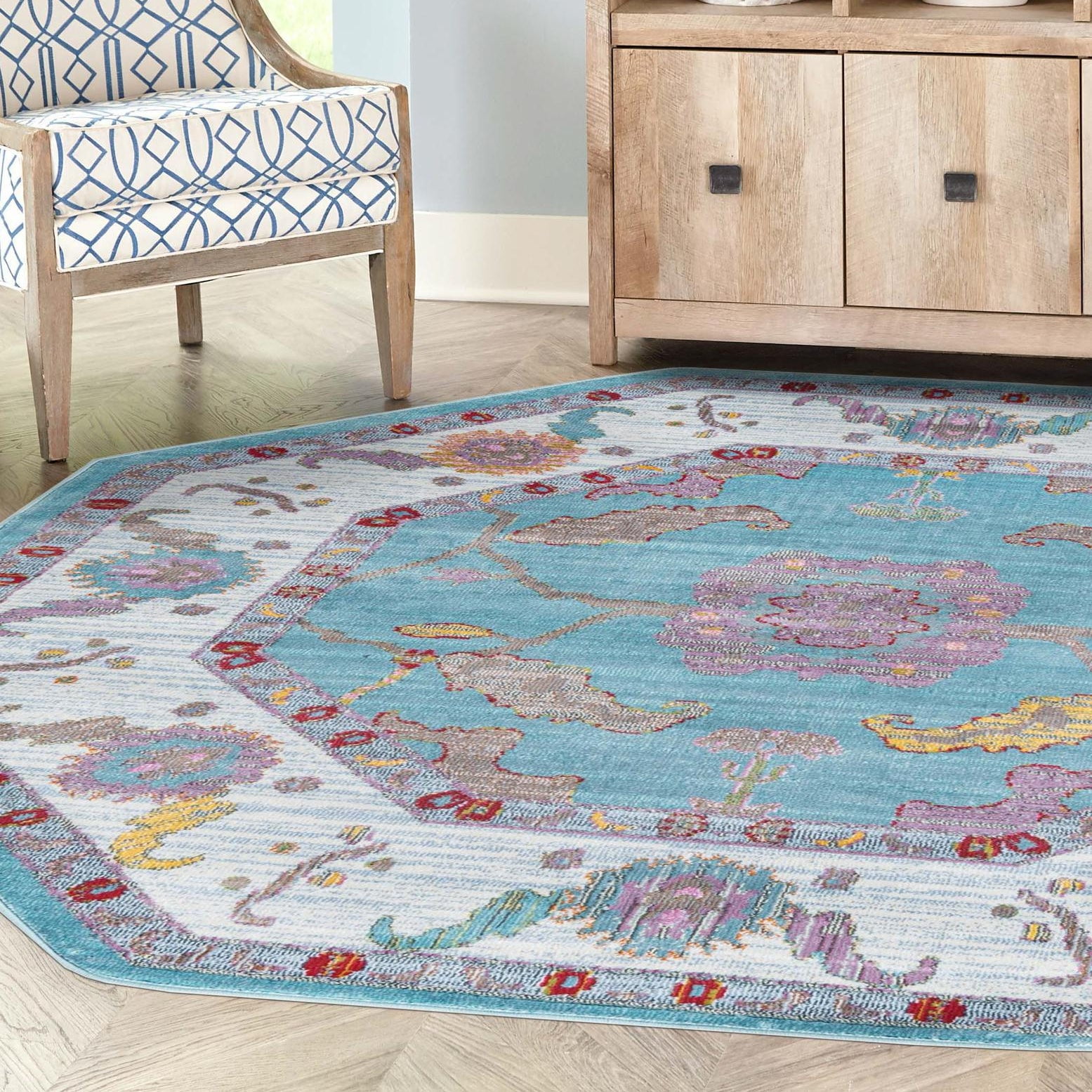 Unique Loom Paragon Collection Area Rug - Daneker (4' Octagon Aqua and ...