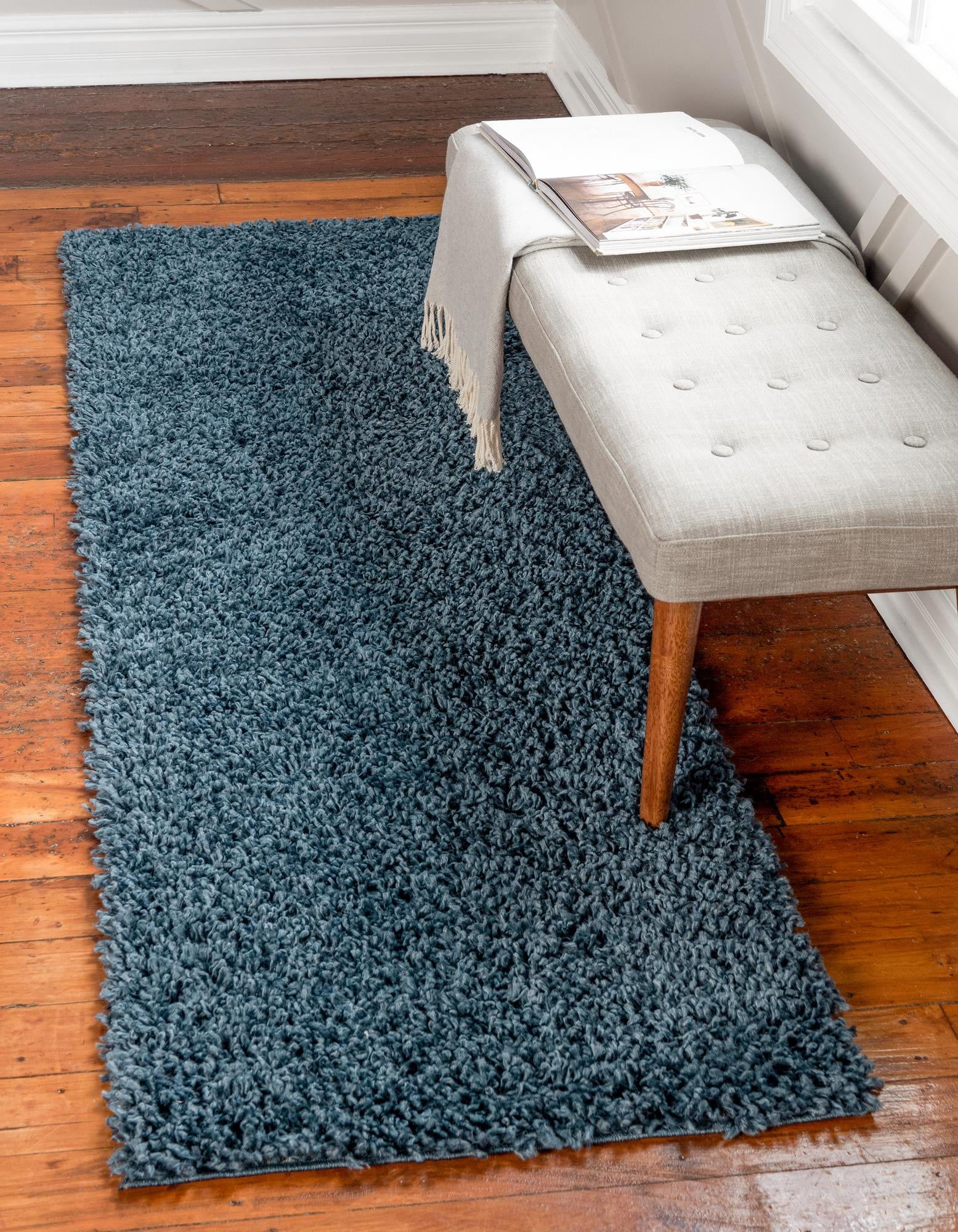 Unique Loom Davos Shag Collection Area Rug - Solid (2' 7" x 13' 1" Runner Marine Blue) - Walmart.com