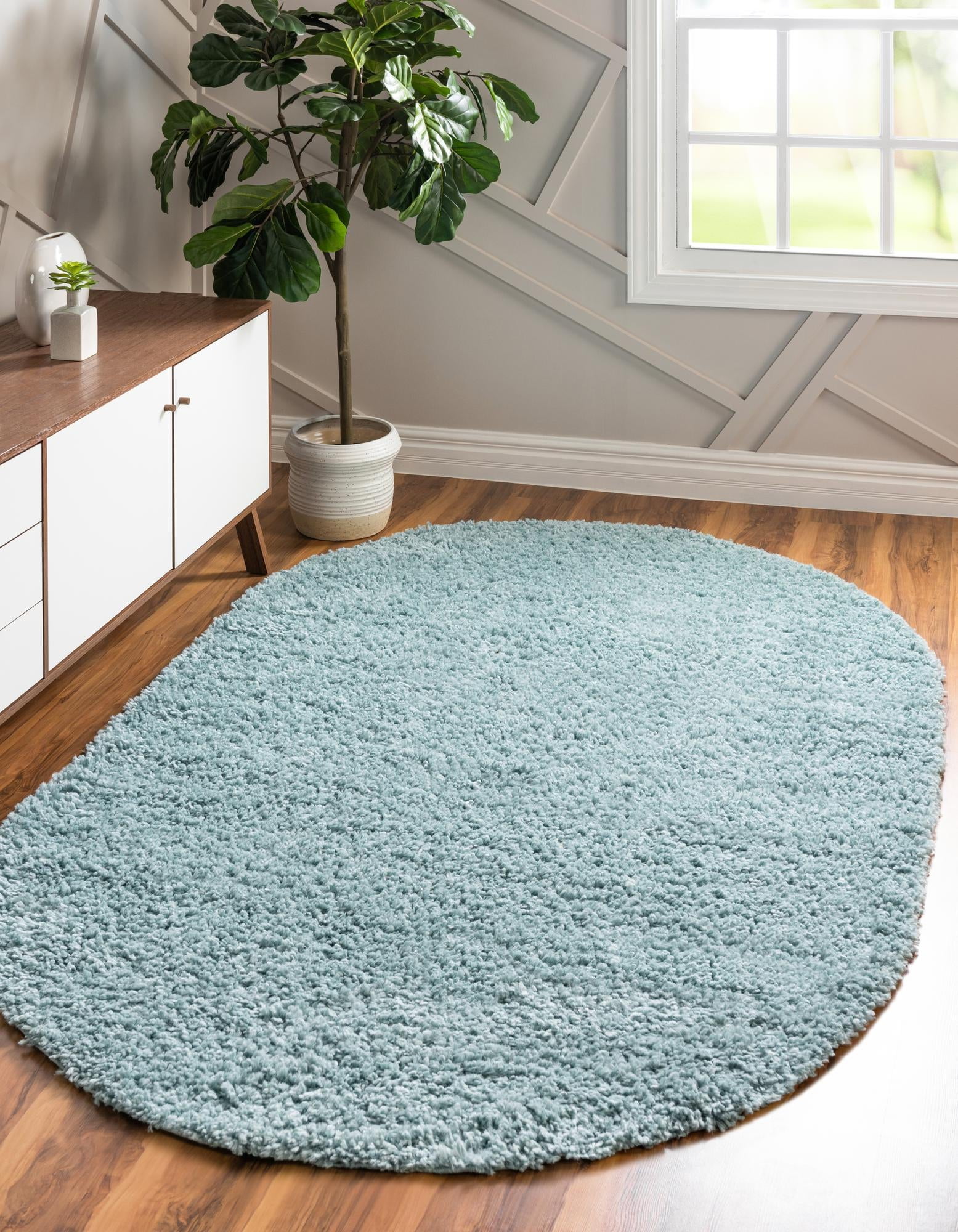 Unique Loom Davos Shag Collection Area Rug - Solid (3' 3" x 5' 3" Oval ...