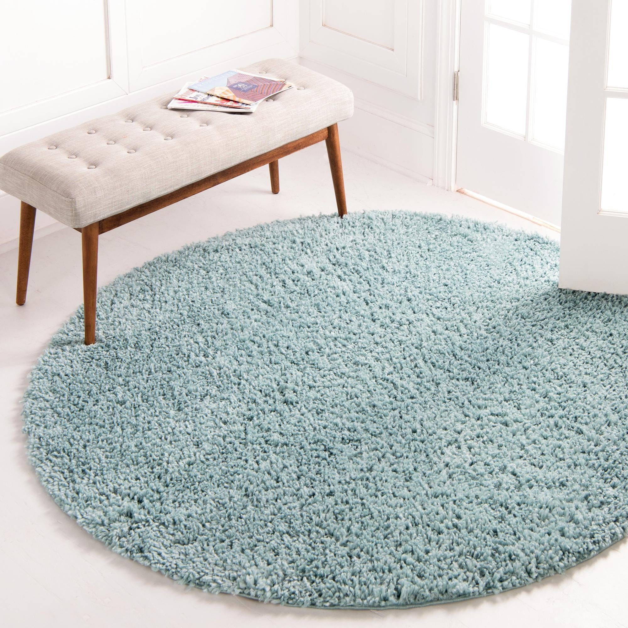 Unique Loom Davos Shag Collection Area Rug - Solid (5' 1" Round Aqua ...