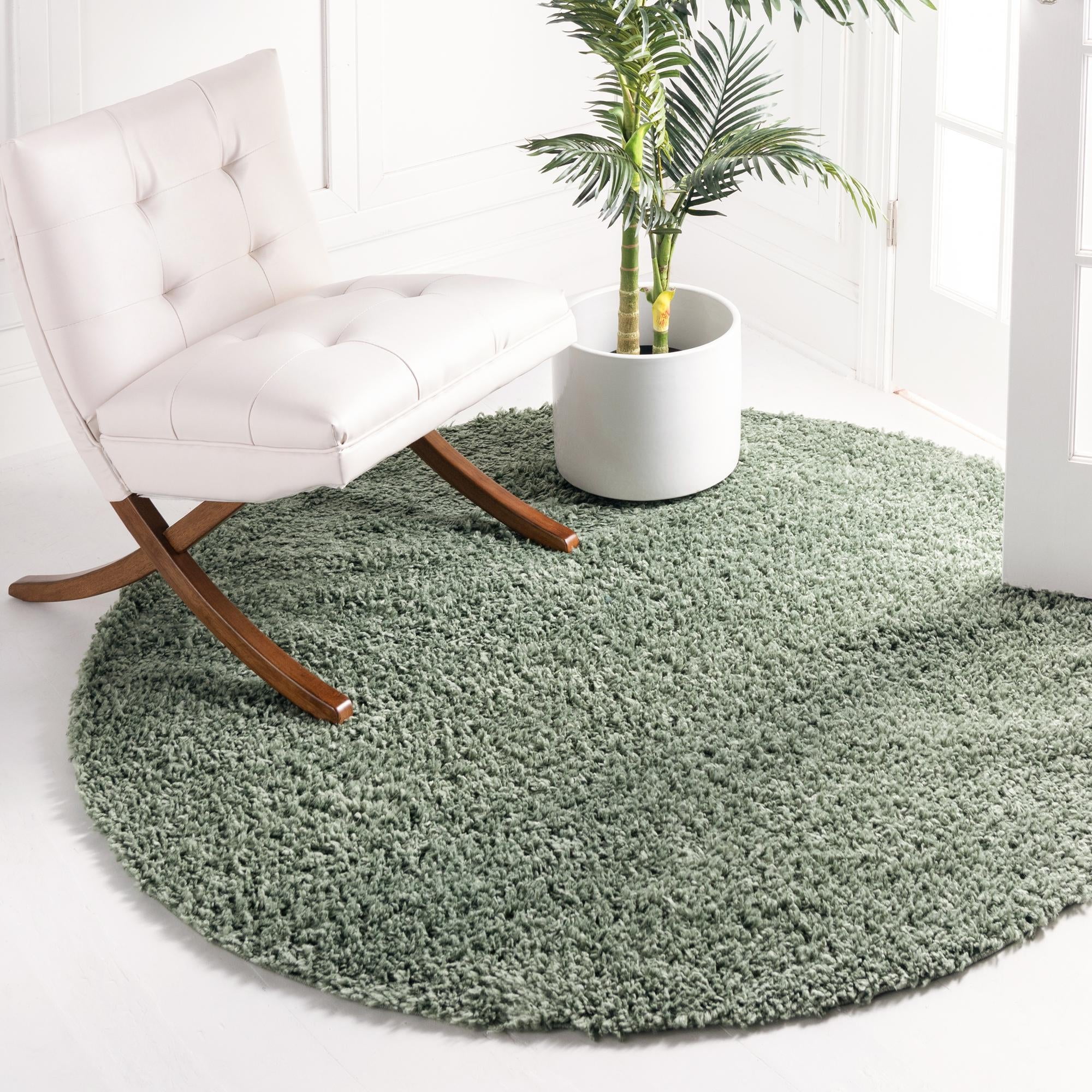 Unique Loom Davos Shag Collection Area Rug - Solid (6' 7" Round Sage ...
