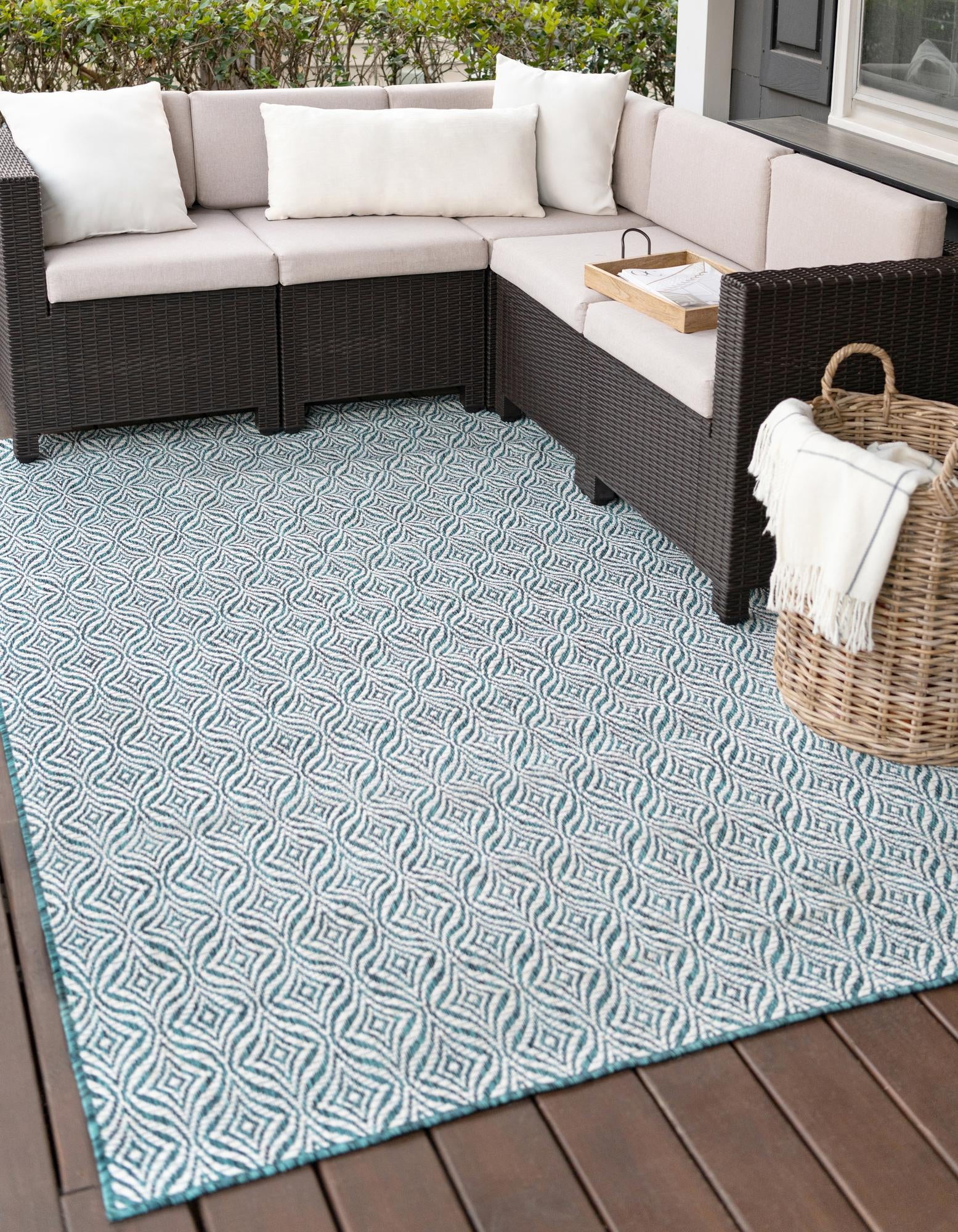 Unique Loom Deco Trellis Indoor/Outdoor Trellis Rug Teal/Ivory 6' 1" x ...