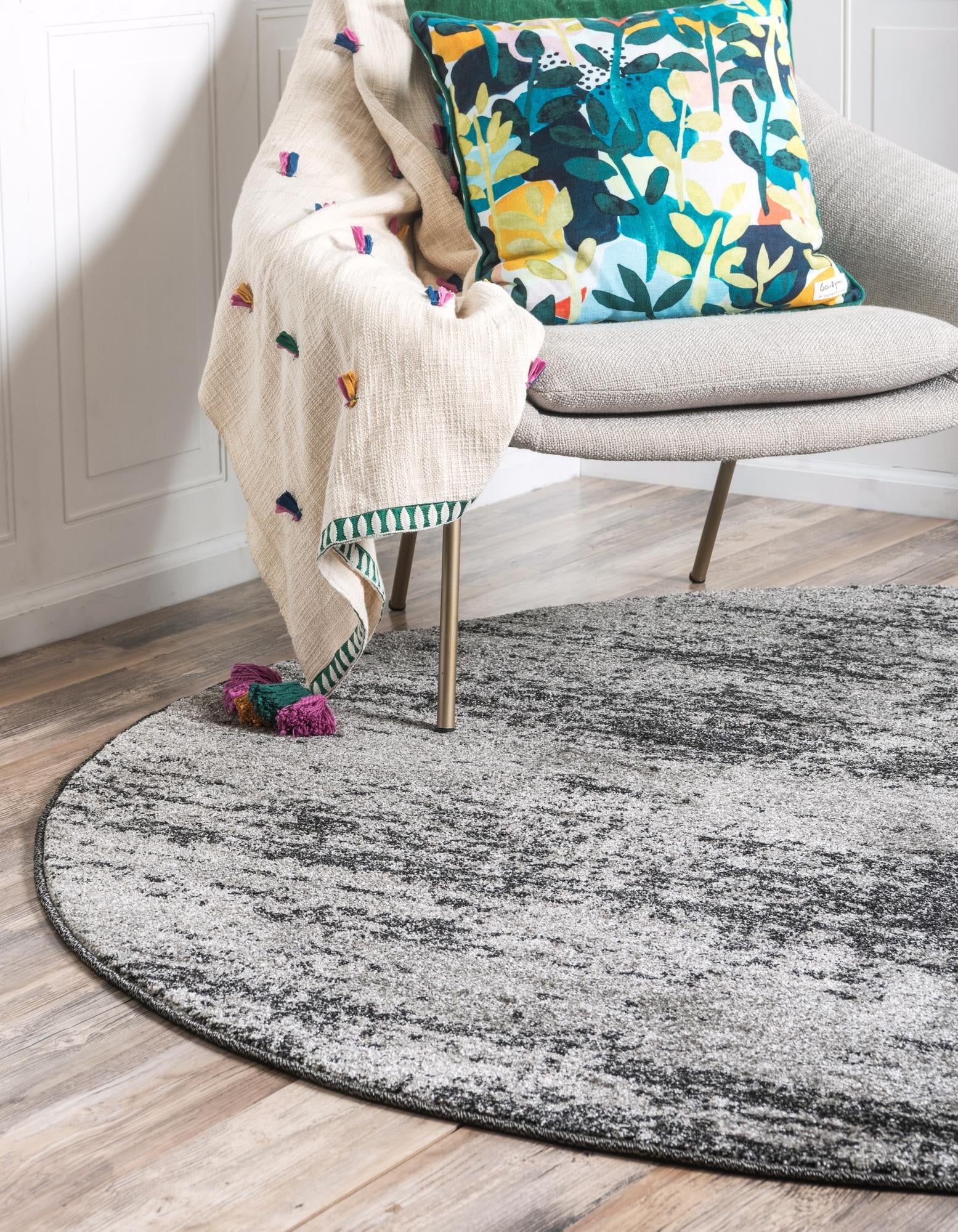 Unique Loom Del Mar Collection Area Rug - Lucille (4' Round Dark Gray ...
