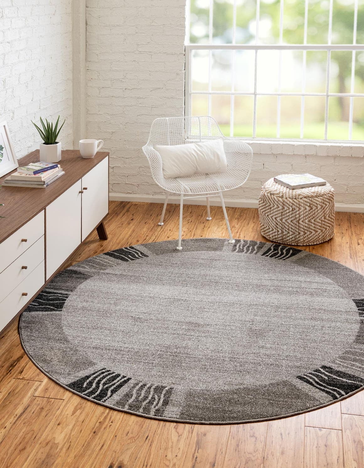 Unique Loom Del Mar Collection Area Rug - Sarah (6' 1" Round Light Gray ...