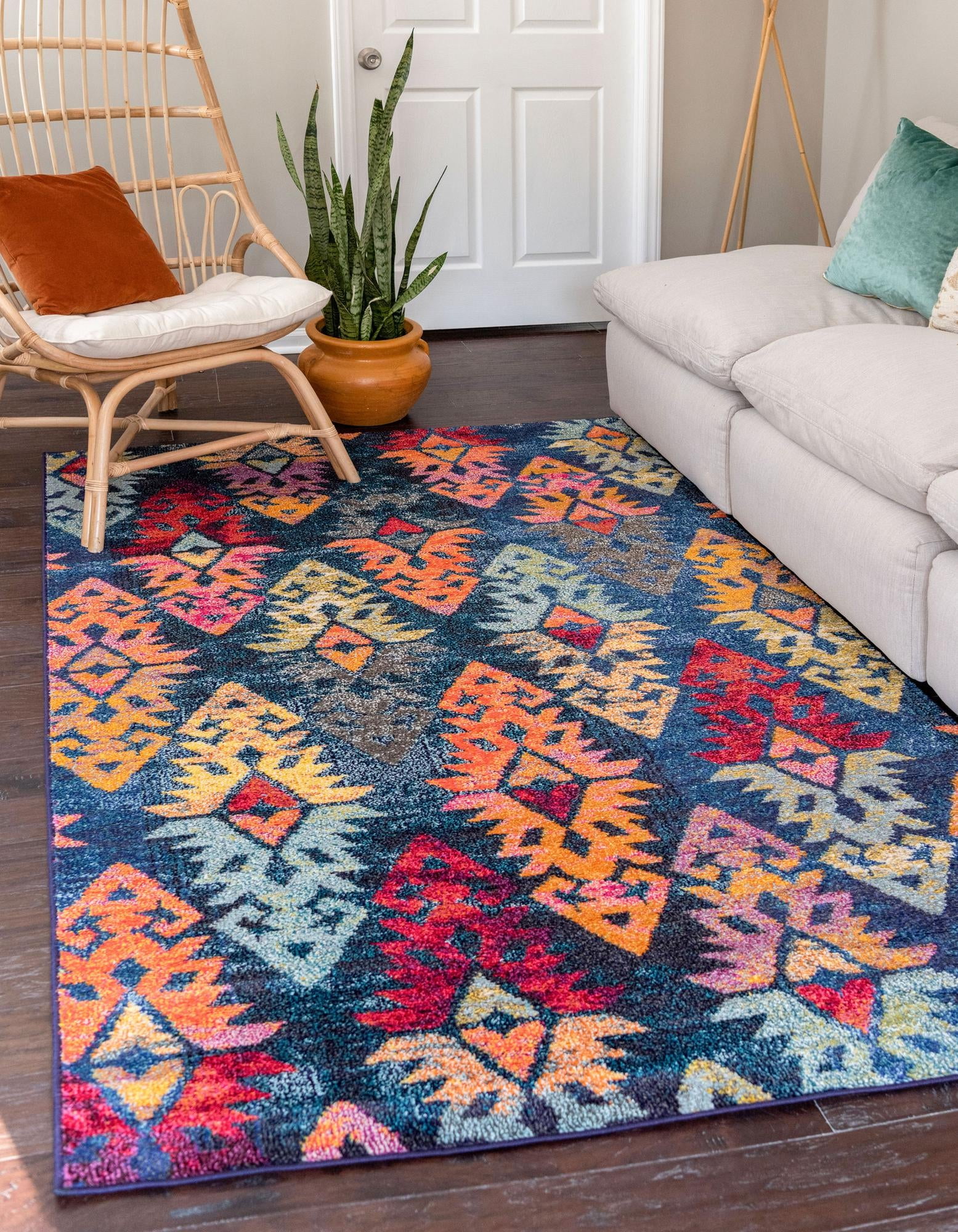Unique Loom Desert Sedona Rug Navy Blue/Light Blue 5' 1" x 8' Rectangle ...