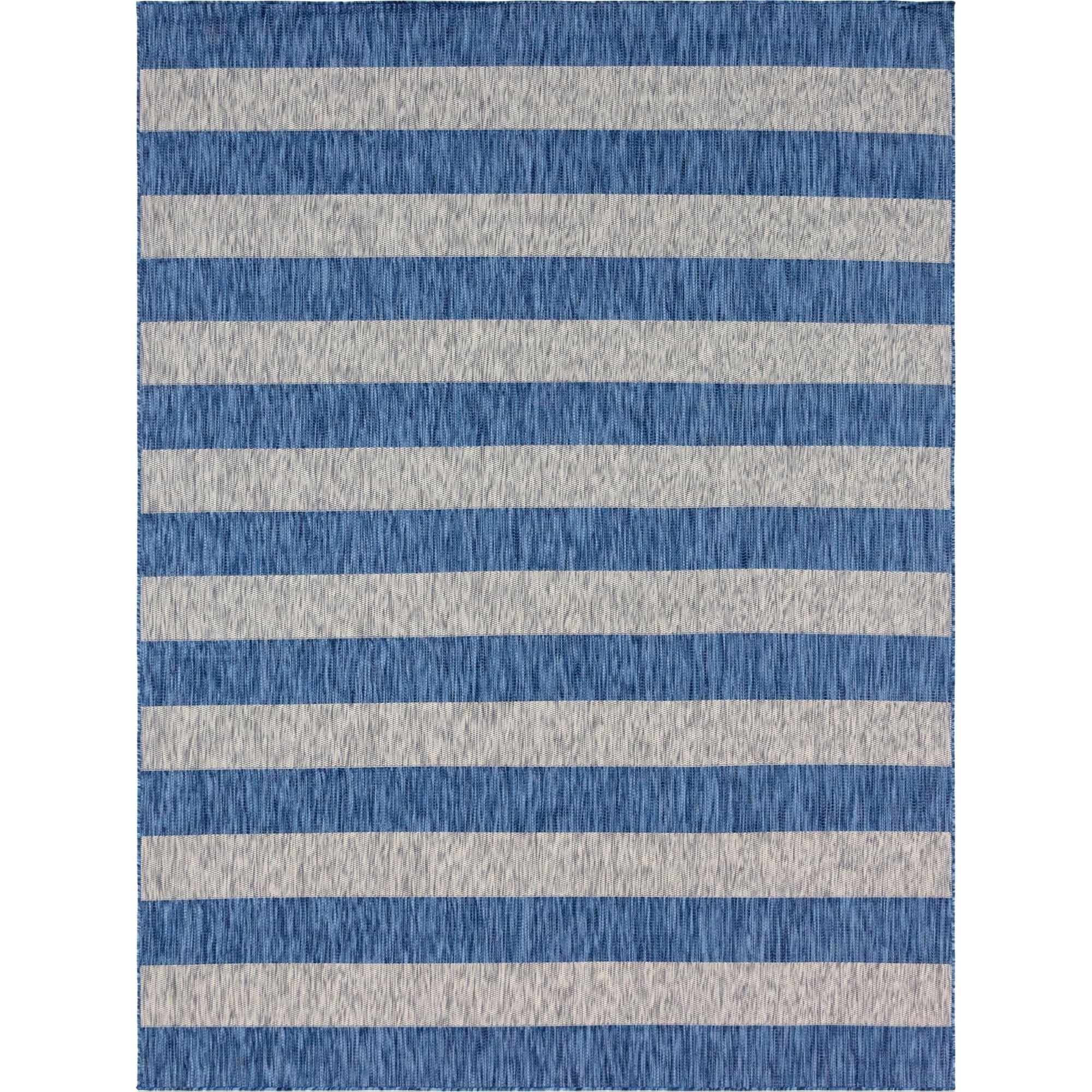 Unique Loom Distressed Stripe Indoor/Outdoor Striped Rug Blue/Gray 9' x ...