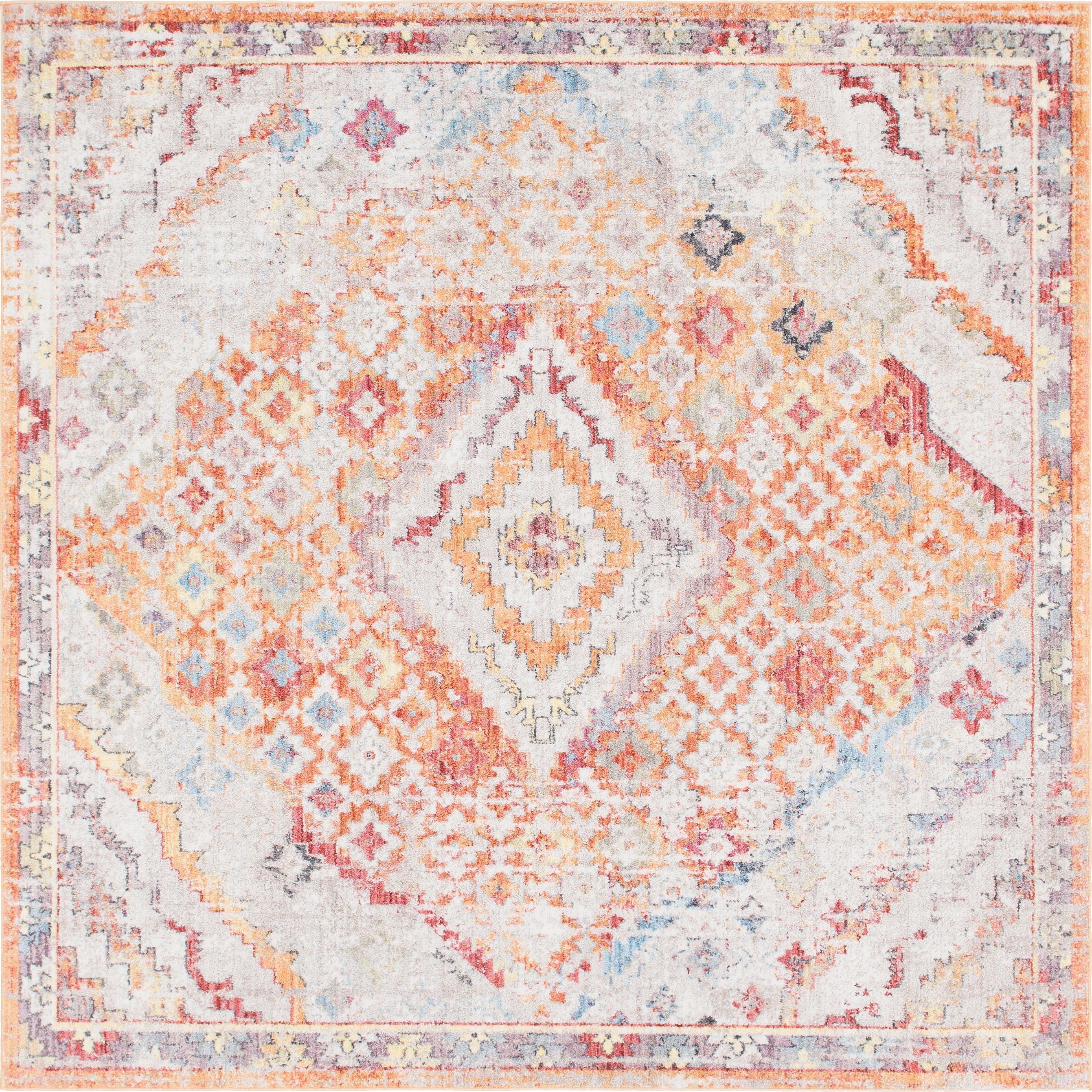 Unique Loom Dumbo Brighton Rug Orange/Beige 8' Square Medallion ...