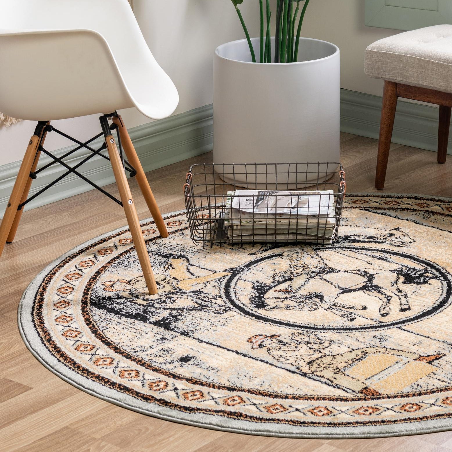 Unique Loom Pioneer Collection Area Rug - Dutton (5' 3" Round Blue ...