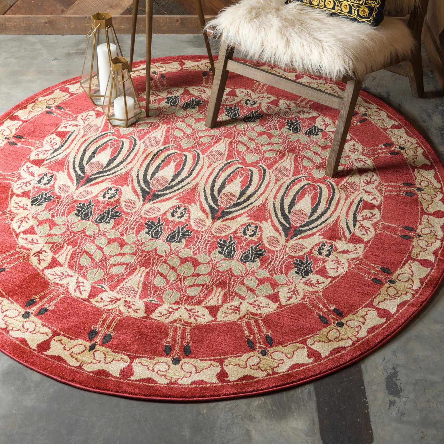 Unique Loom Edinburgh Collection Area Rug - Canmore (8' Round Rust Red ...