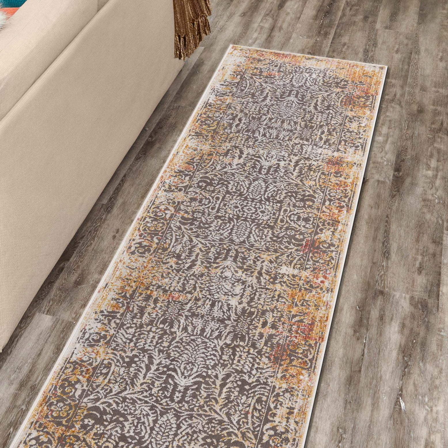 Unique Loom Deepa Collection Area Rug - Emblem (2' x 6' Runner Gray ...