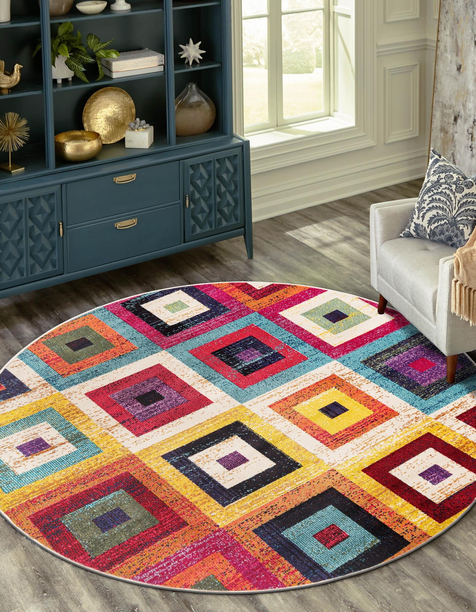 Unique Loom Estrella Collection Area Rug - Demi (6' 1" Round Multi ...