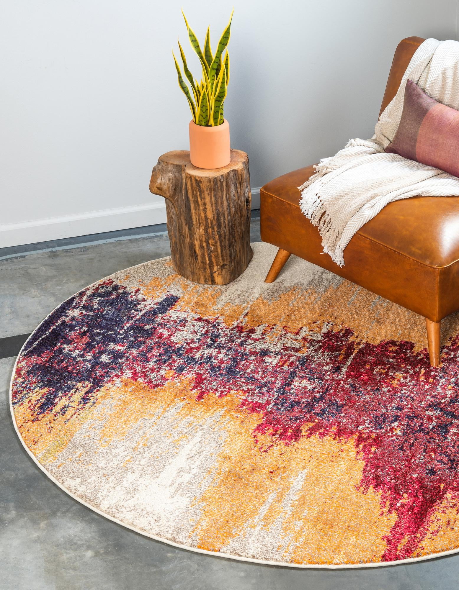 Unique Loom Estrella Collection Area Rug - Soho (8' Round Orange/Puce ...