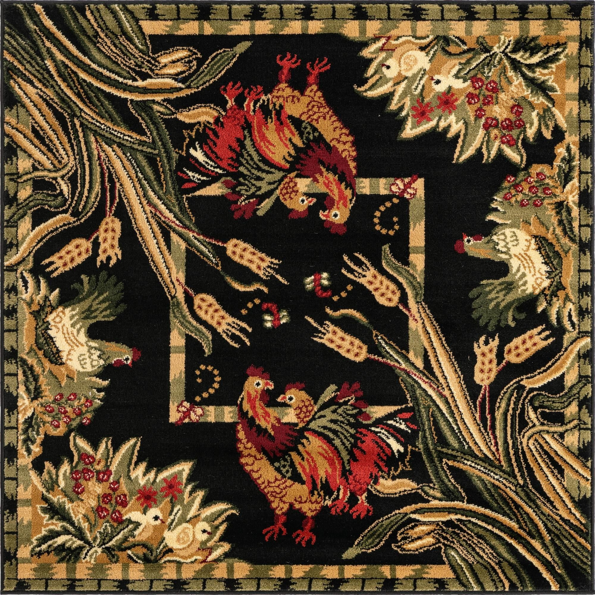 Unique Loom Farm Barnyard Rug Black/Cream 4' 1" Square Border Country ...