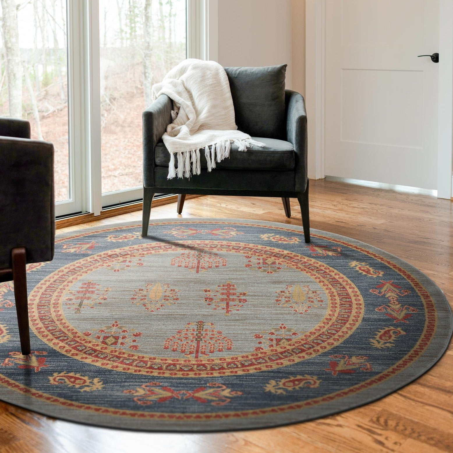 Unique Loom Fars Collection Area Rug - Darya (6' 1" Round Light Blue ...