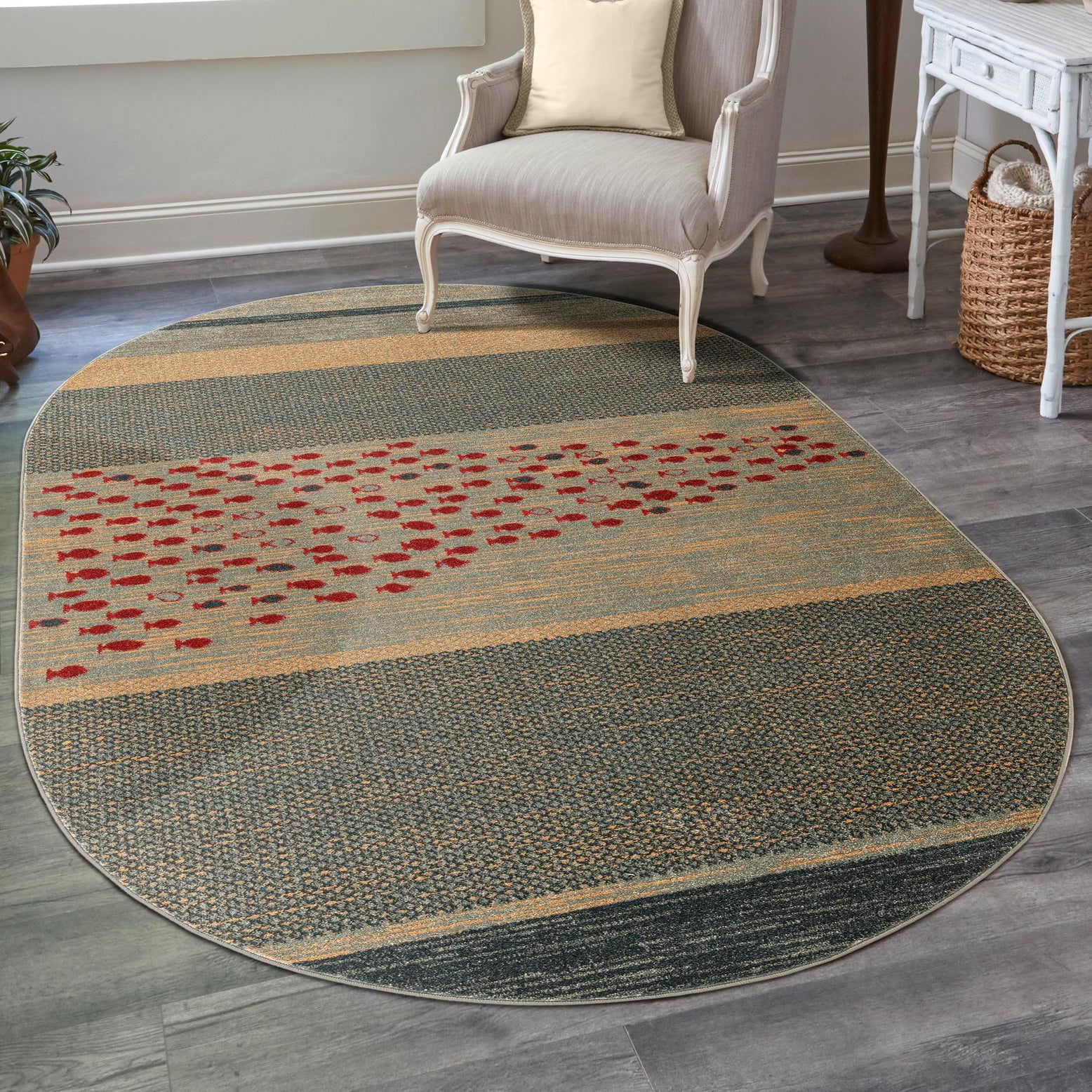 Unique Loom Fars Collection Area Rug - Jordan (8' x 10' Oval Blue/Light ...