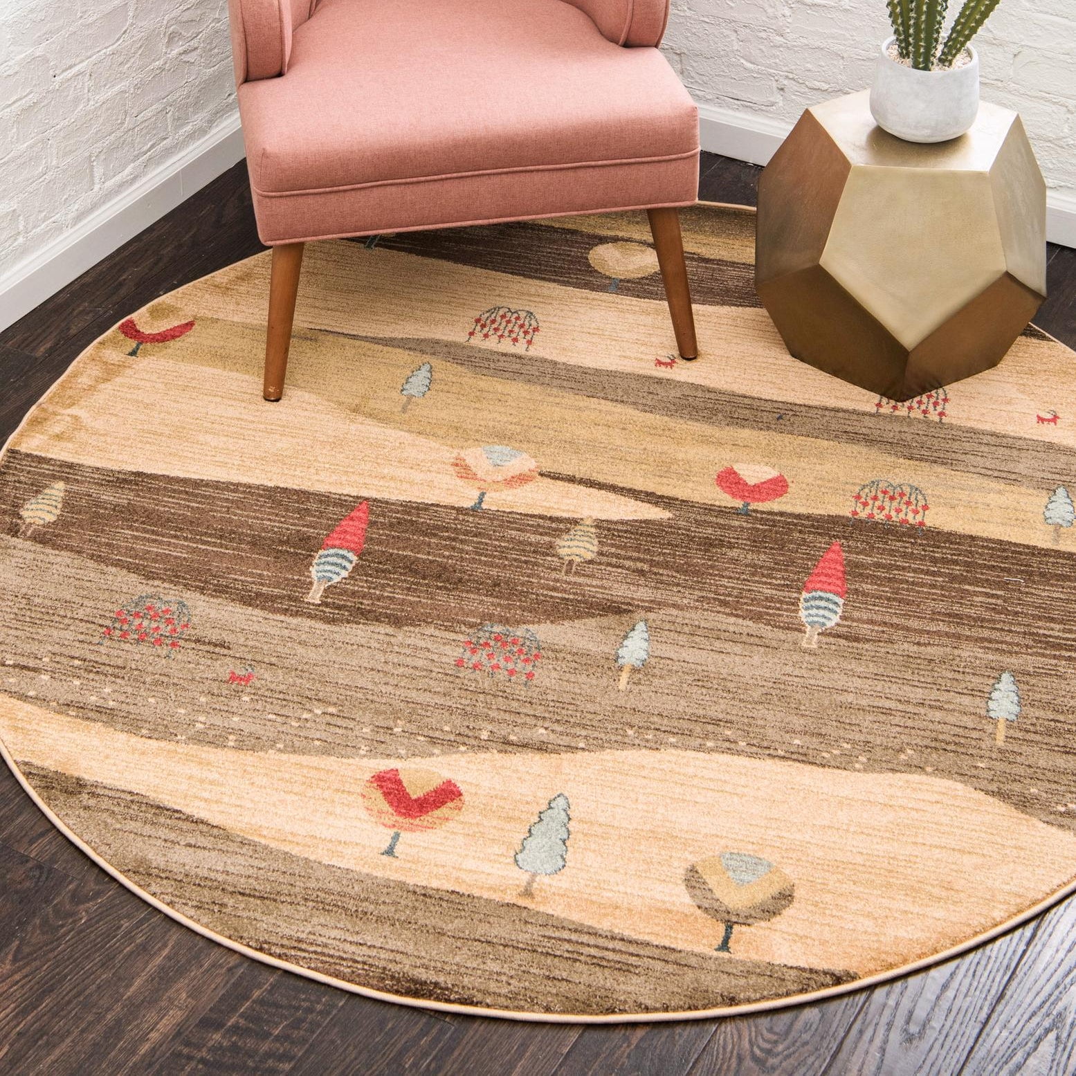 Unique Loom Fars Collection Area Rug - Milan (8' Round Tan/Beige ...