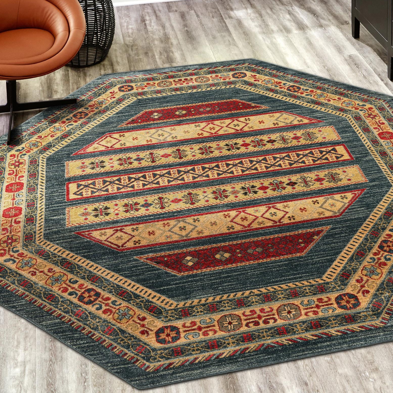 Unique Loom Fars Collection Area Rug - Pasadena (7' Octagon Blue/Light ...