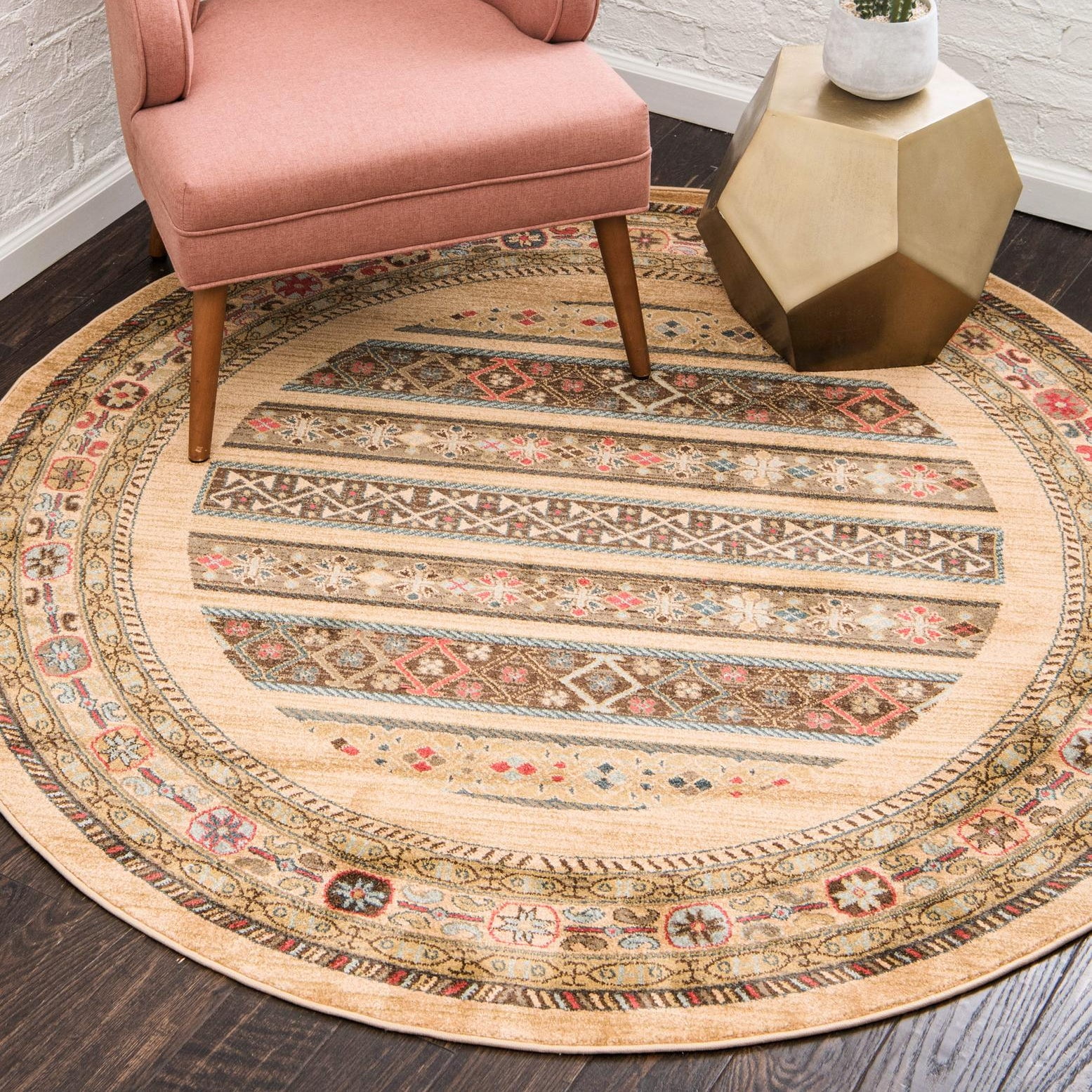 Unique Loom Fars Collection Area Rug - Pasadena (8' Round Tan/Light ...