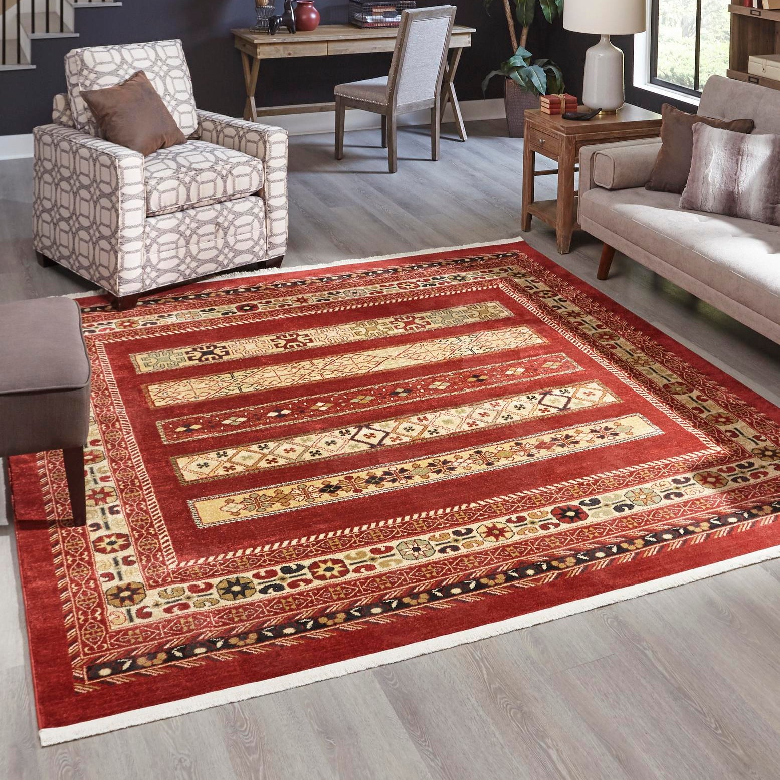Unique Loom Fars Collection Area Rug - Pasadena (8' Square Rust Red ...