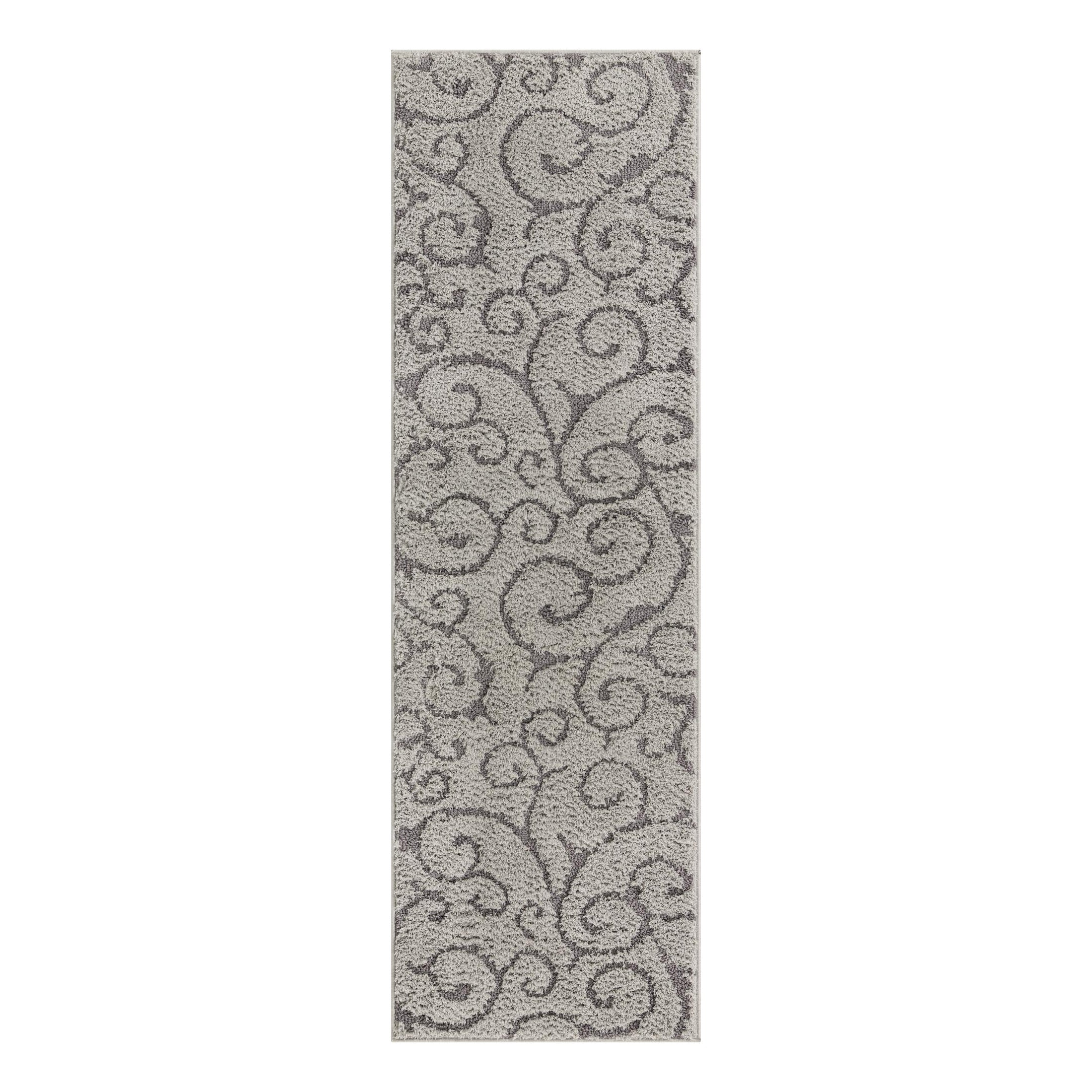 Unique Loom Floral Shag Collection Area Rug - Carved (2' x 6' 9" Runner ...