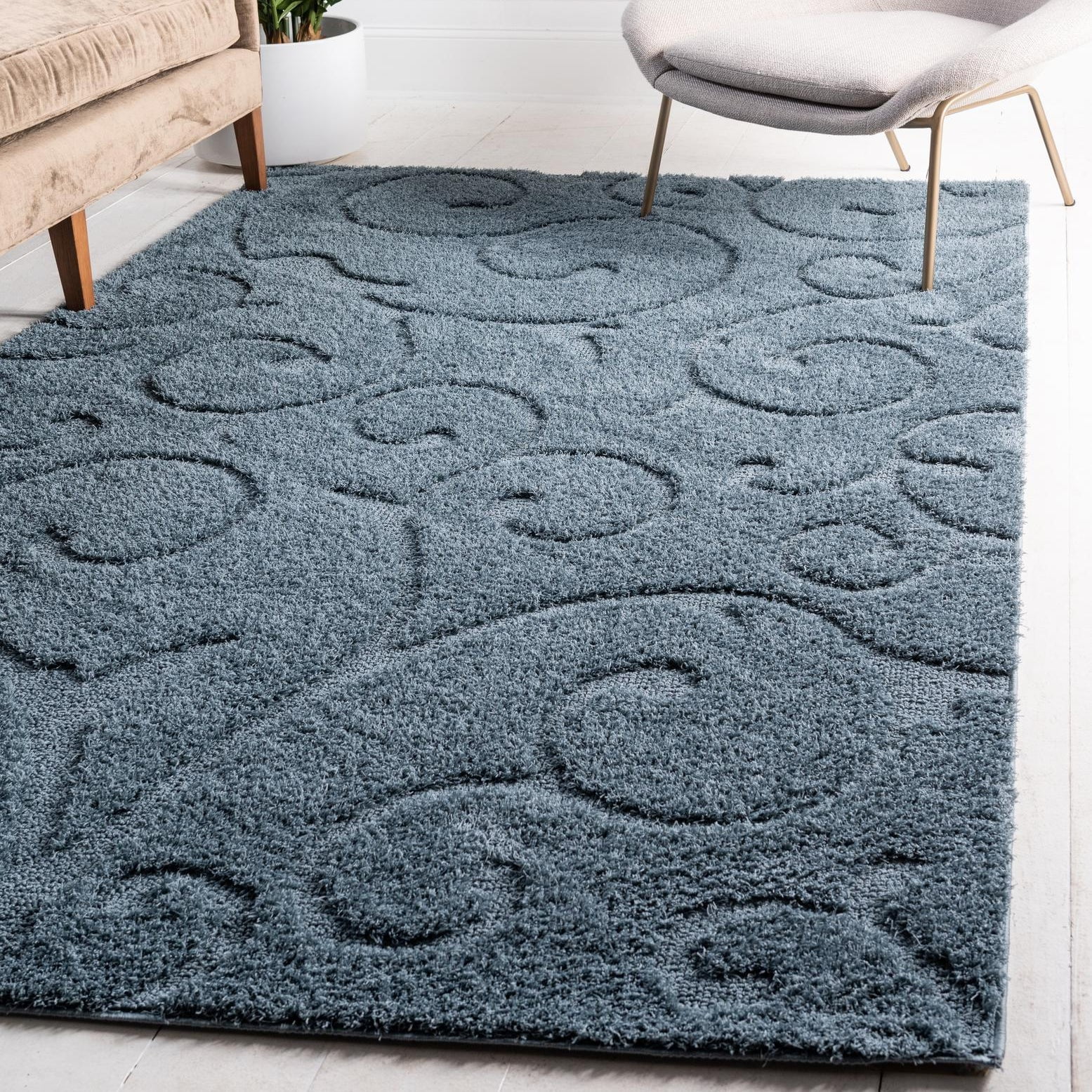 Unique Loom Floral Shag Collection Area Rug - Carved (9' x 12 ...