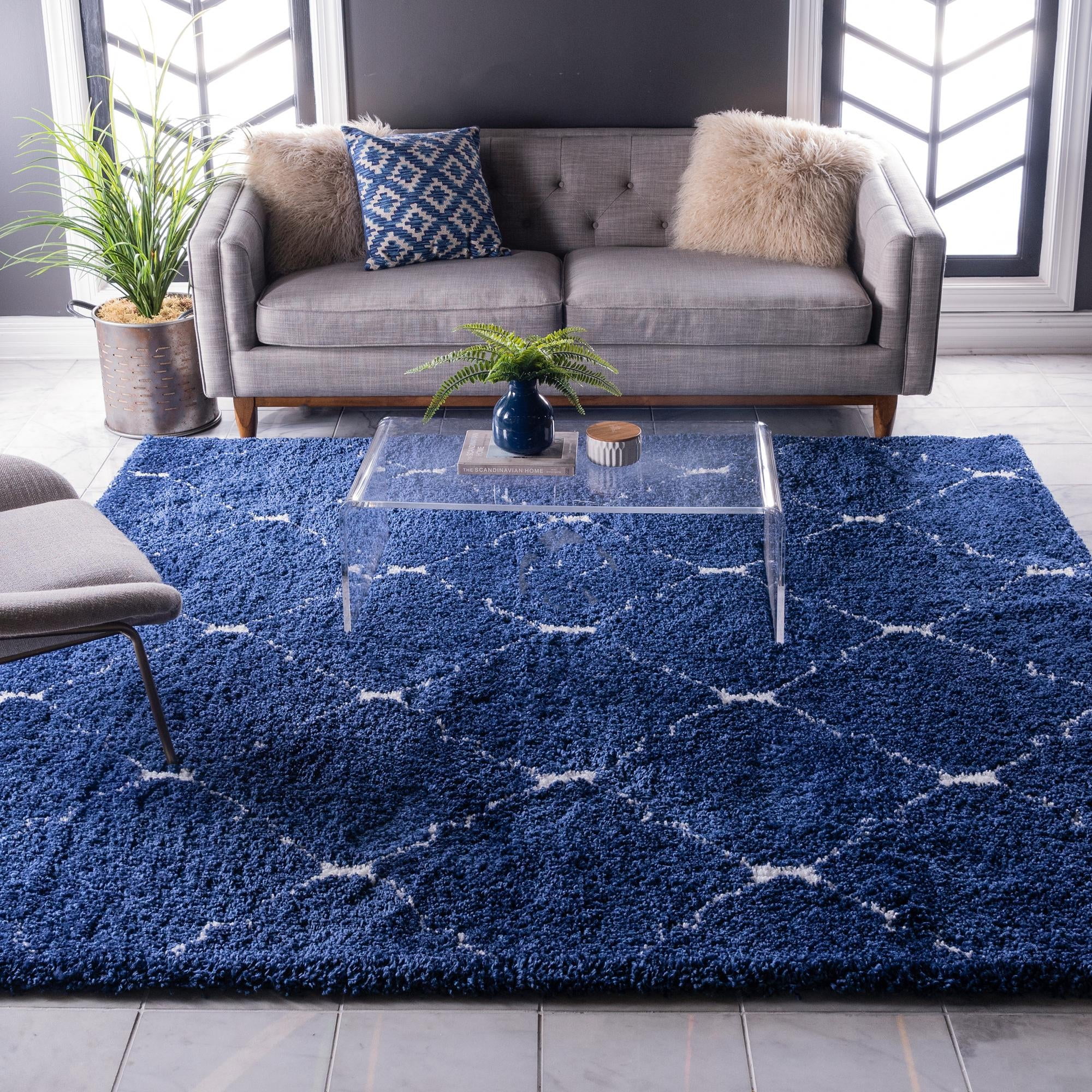 Unique Loom Rabat Shag Collection Area Rug - Fractured (7' 10" Square ...