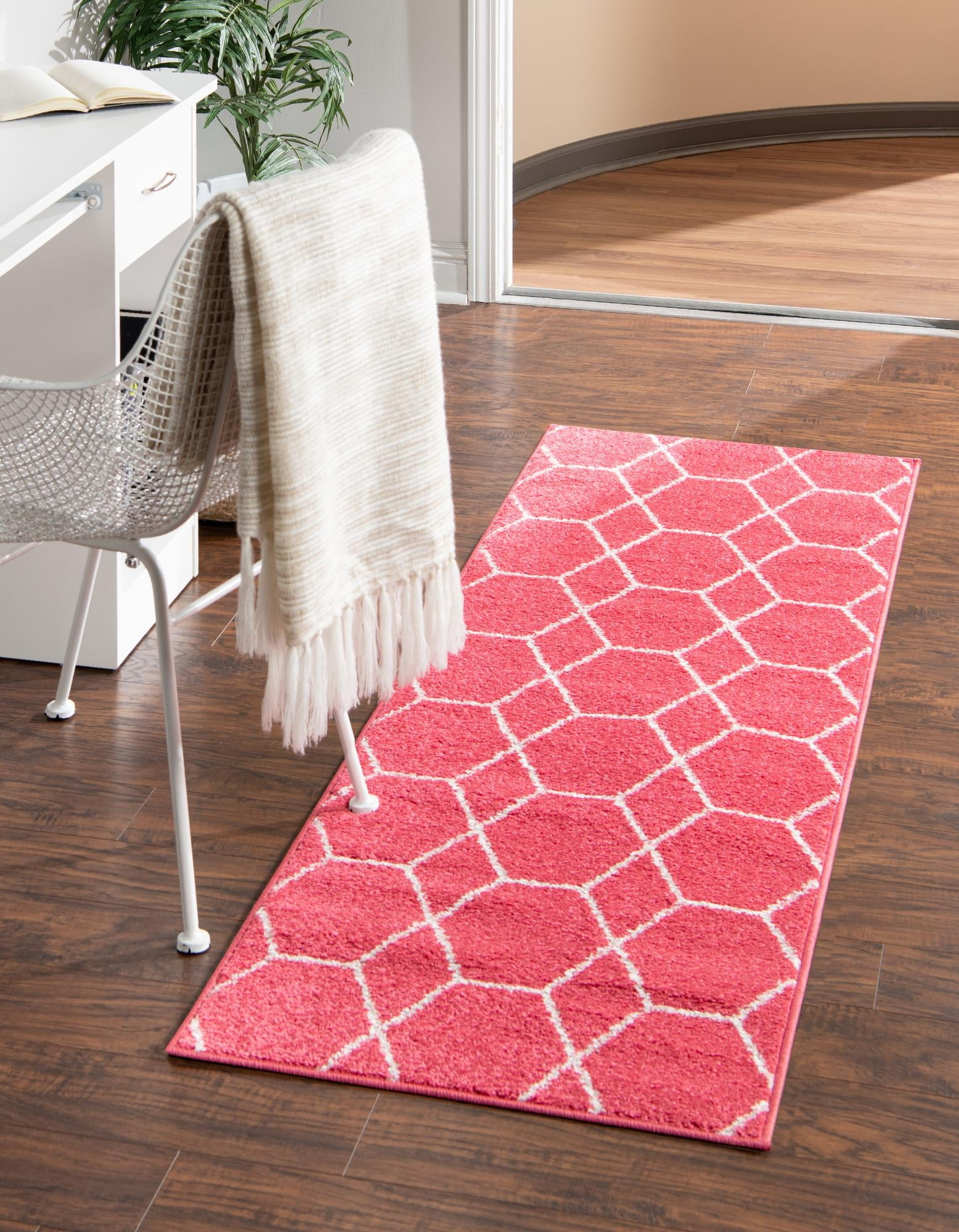 Unique Loom Geometric Trellis Frieze Rug Pink/Ivory 2' x 8' 8" Runner ...